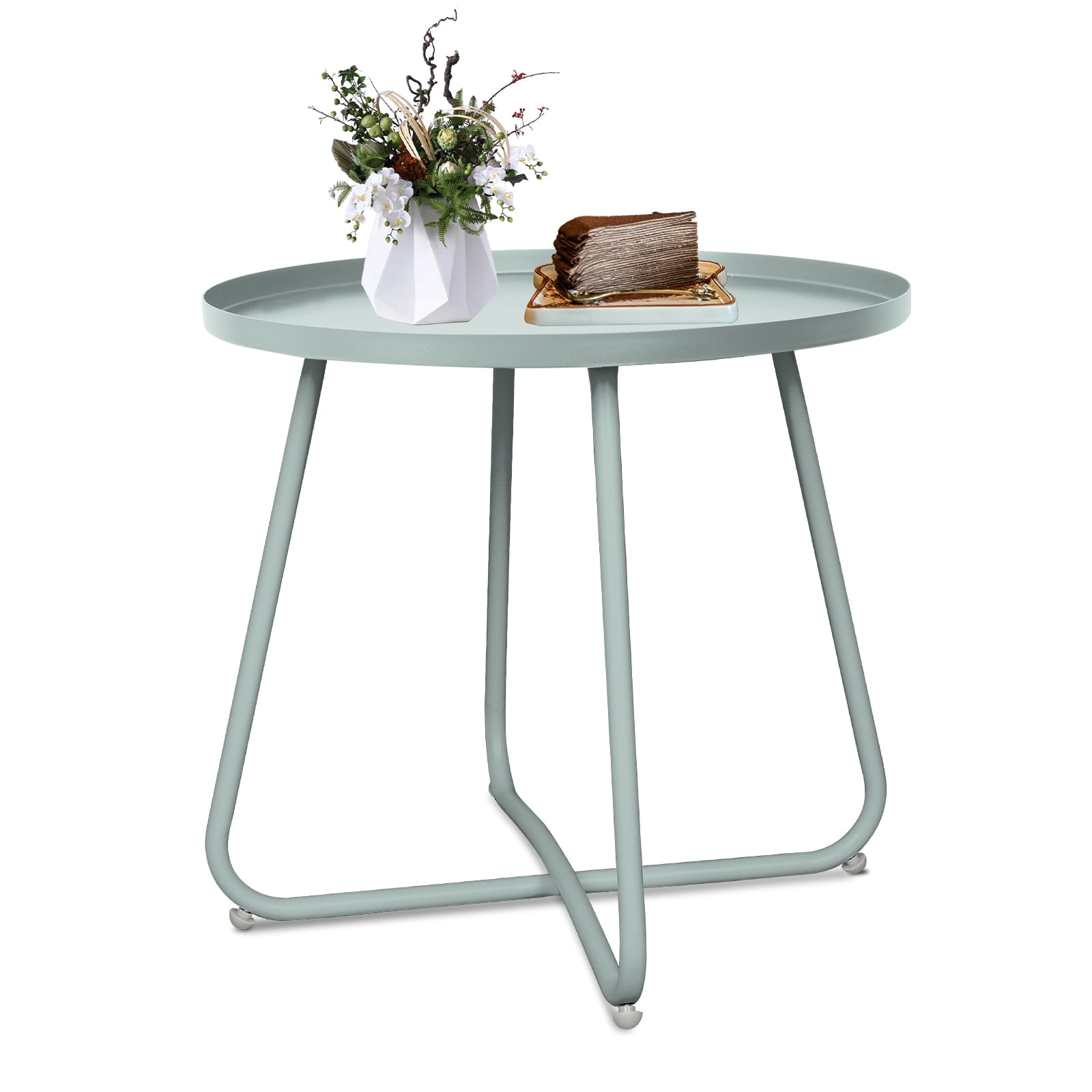 Fionafurn Round Patio Side Table，Outdoor Metal Side Table Coffee Table ...