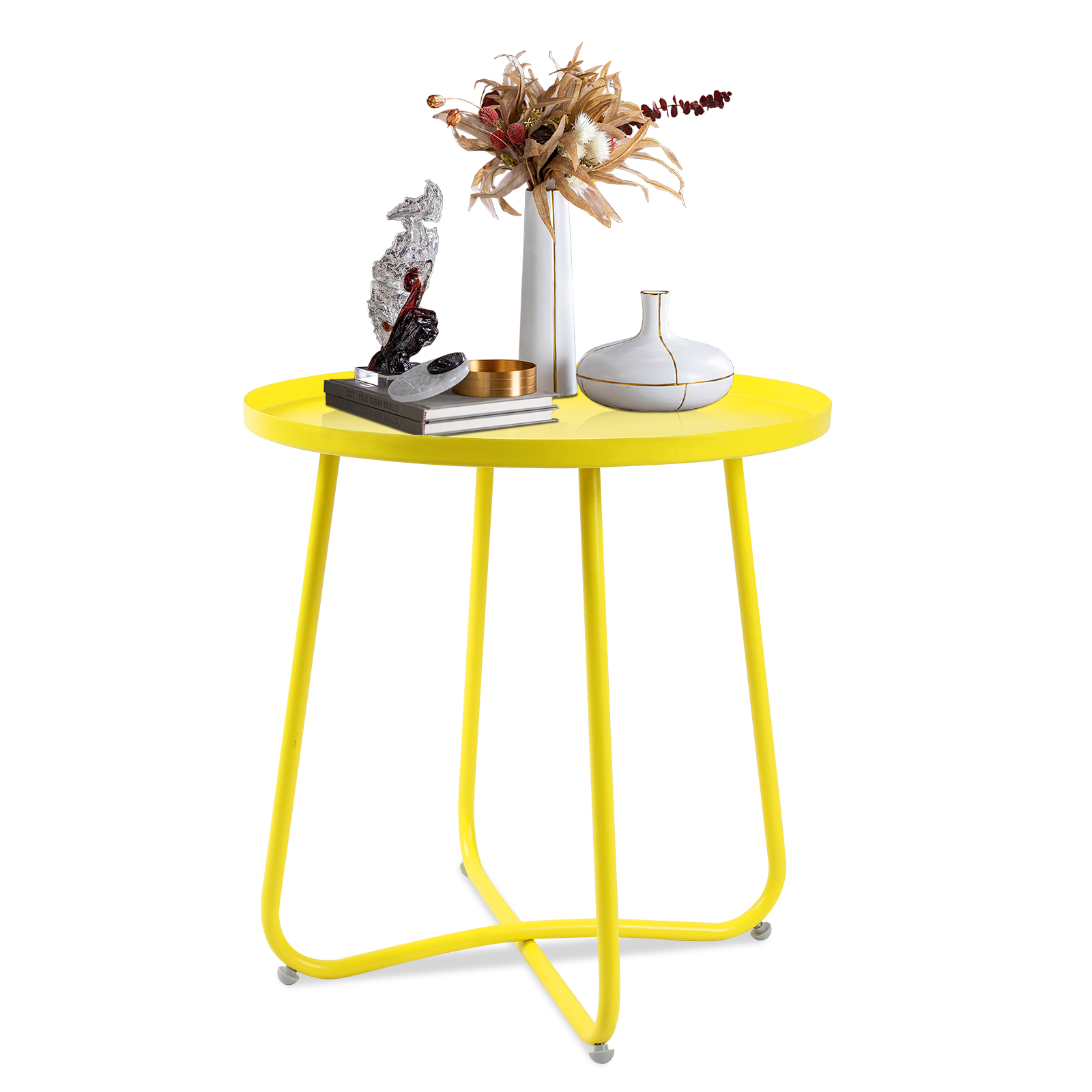 Fionafurn Round Patio Side Table，Outdoor Metal Side Table Coffee Table ...
