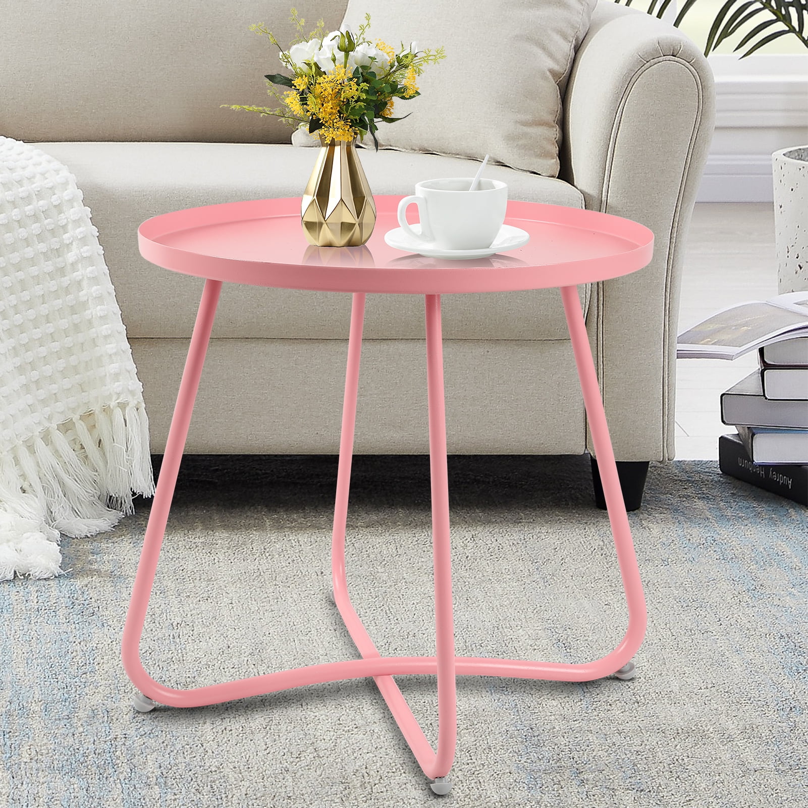 Fionafurn Round Side Table, Metal End Table, Deck Furniture for Outdoor ...