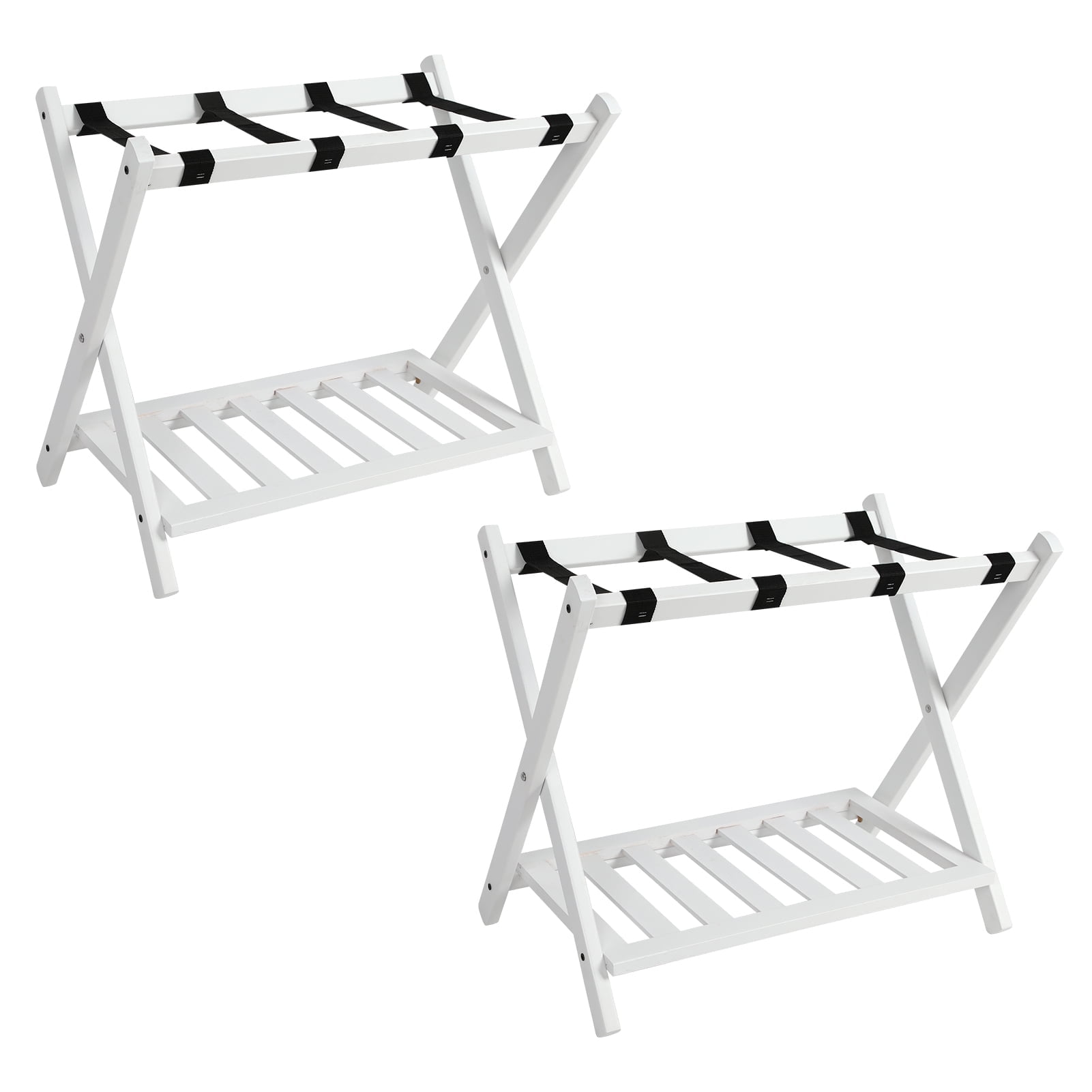 Fionafurn Set of 2 Foldable Wood Luggage Racks with Wood Shelf, Hotel ...