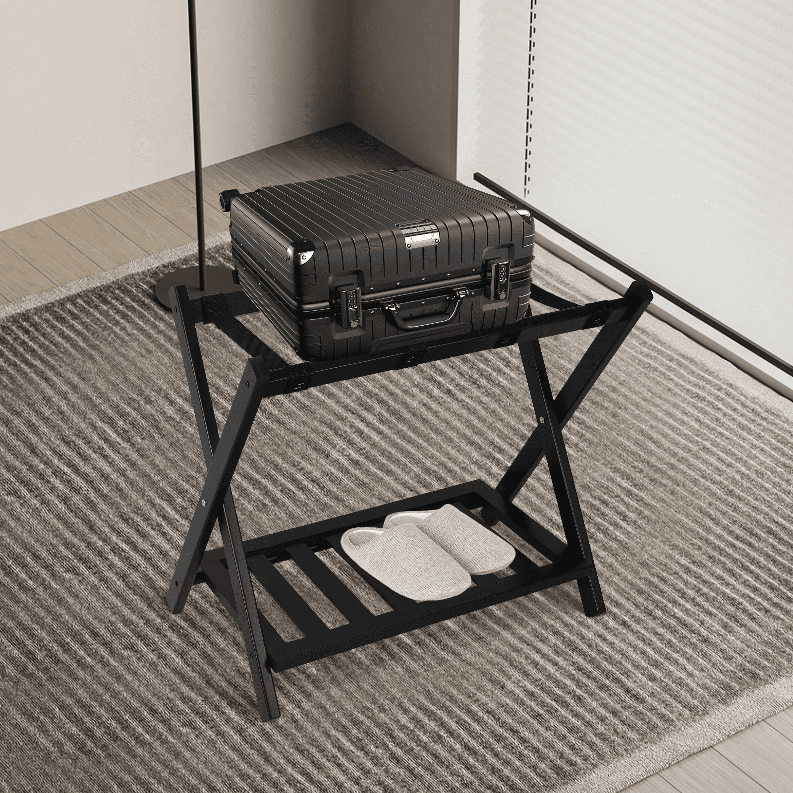 Fionafurn Solid Wood Folding Luggage Rack with Heavy-duty Straps and ...