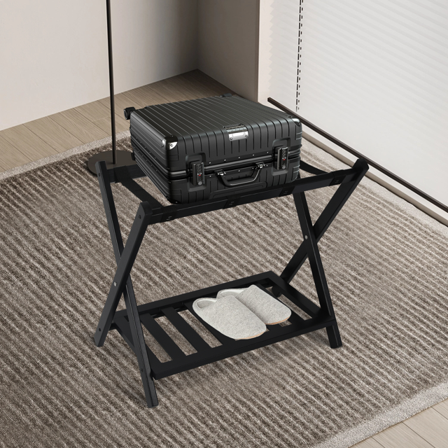 Fionafurn Solid Wood Folding Luggage Rack with Heavy-duty Straps and ...