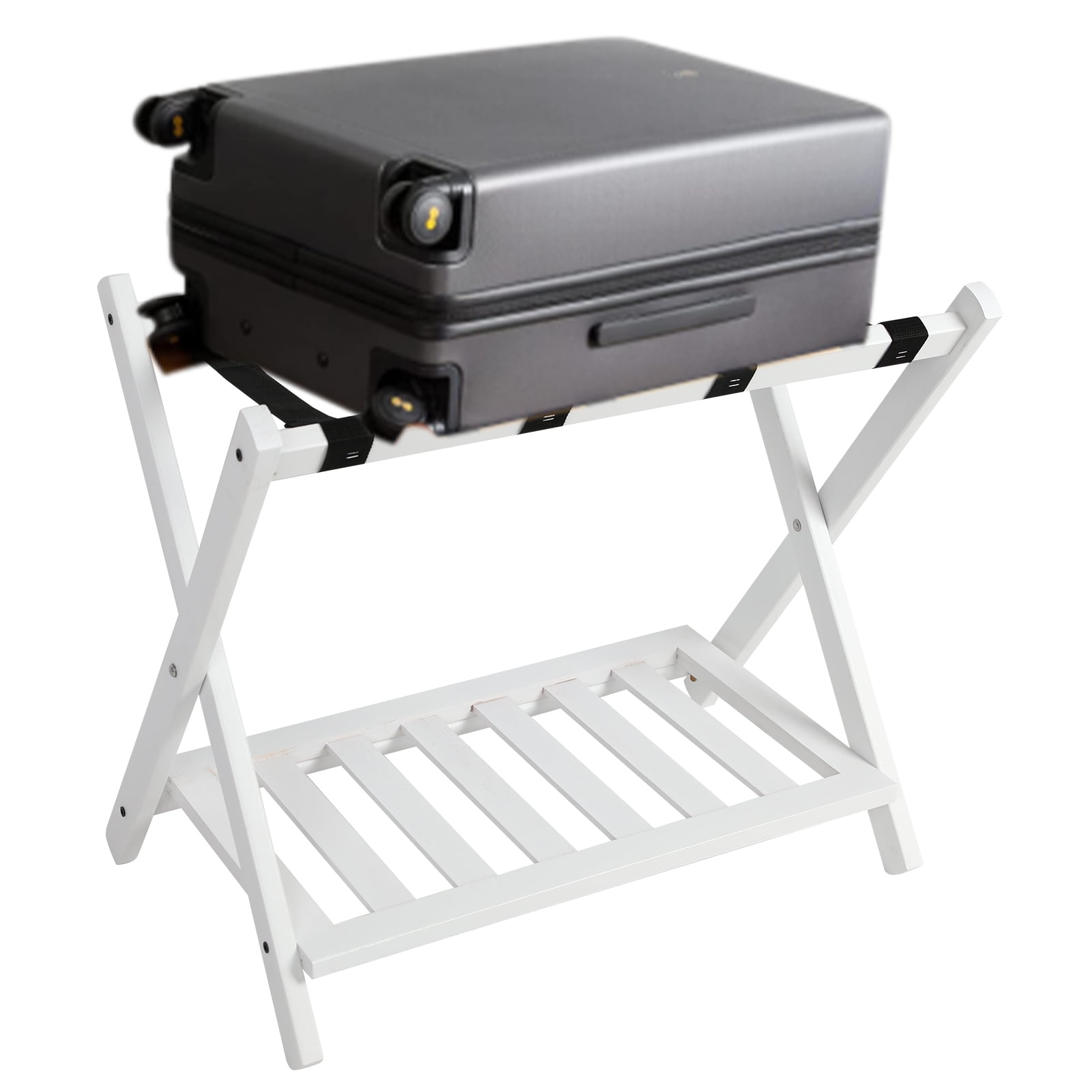 Fionafurn Solid Wood Folding Luggage Rack with Heavy-duty Straps and ...
