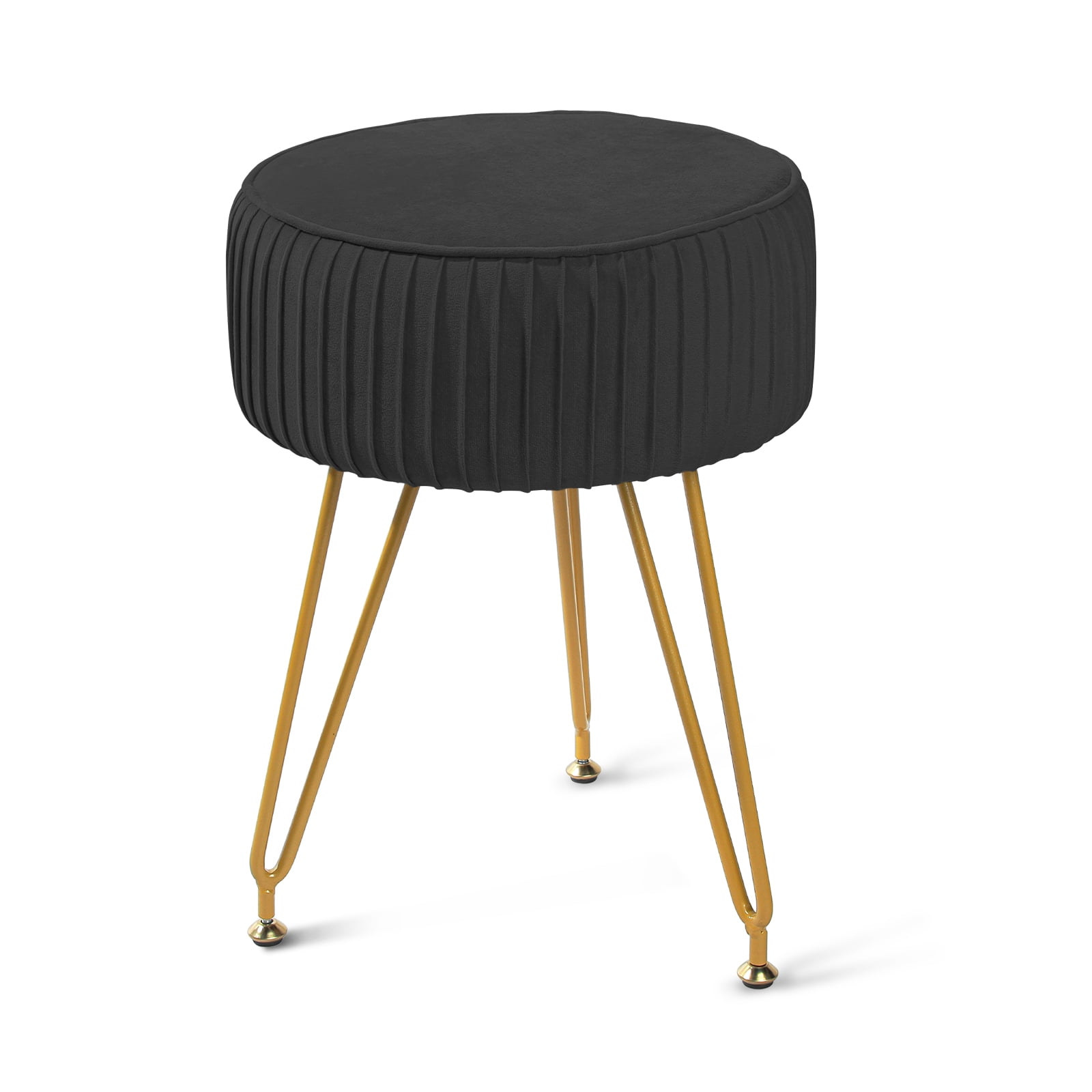 Fionafurn Velvet Upholstered Round Ottoman Pleated Vanity Makeup Stool ...