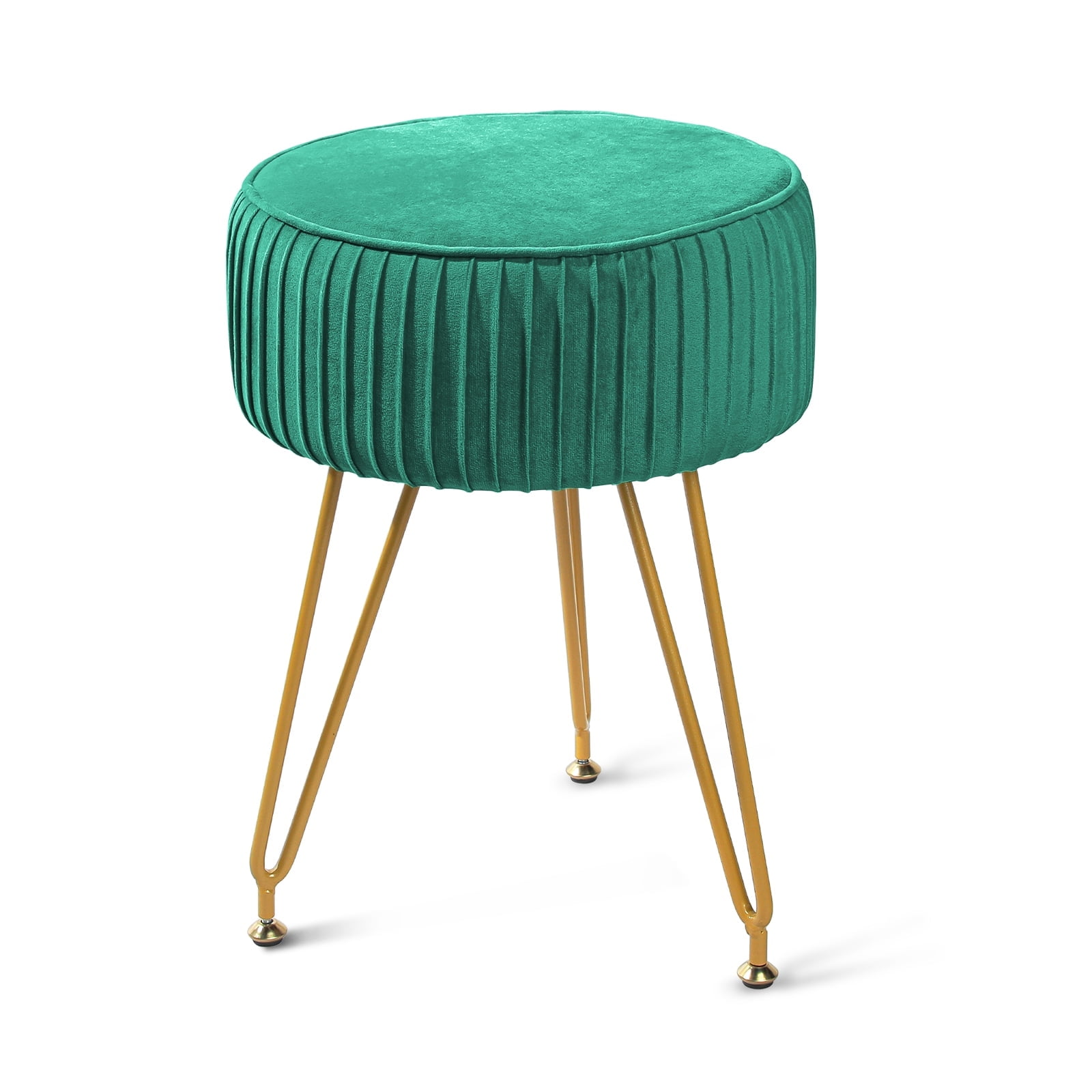 Fionafurn Velvet Upholstered Round Ottoman Pleated Vanity Makeup Stool ...