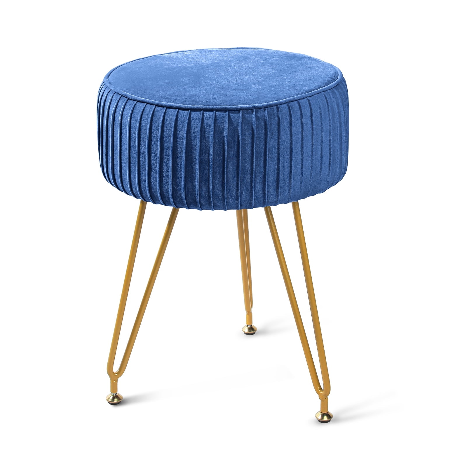 Fionafurn Velvet Upholstered Round Ottoman Pleated Vanity Makeup Stool ...