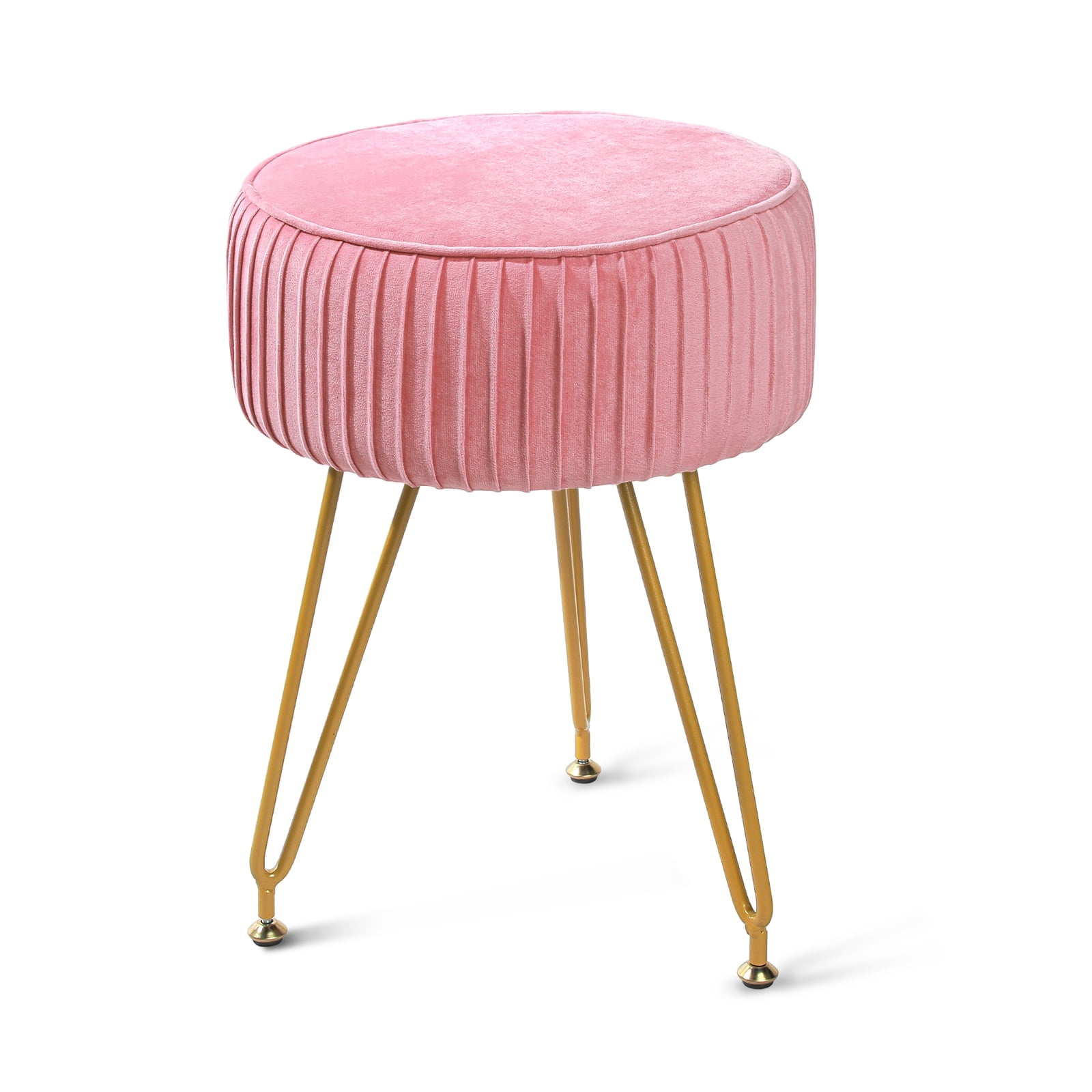 Fionafurn Velvet Upholstered Round Ottoman Pleated Vanity Makeup Stool ...