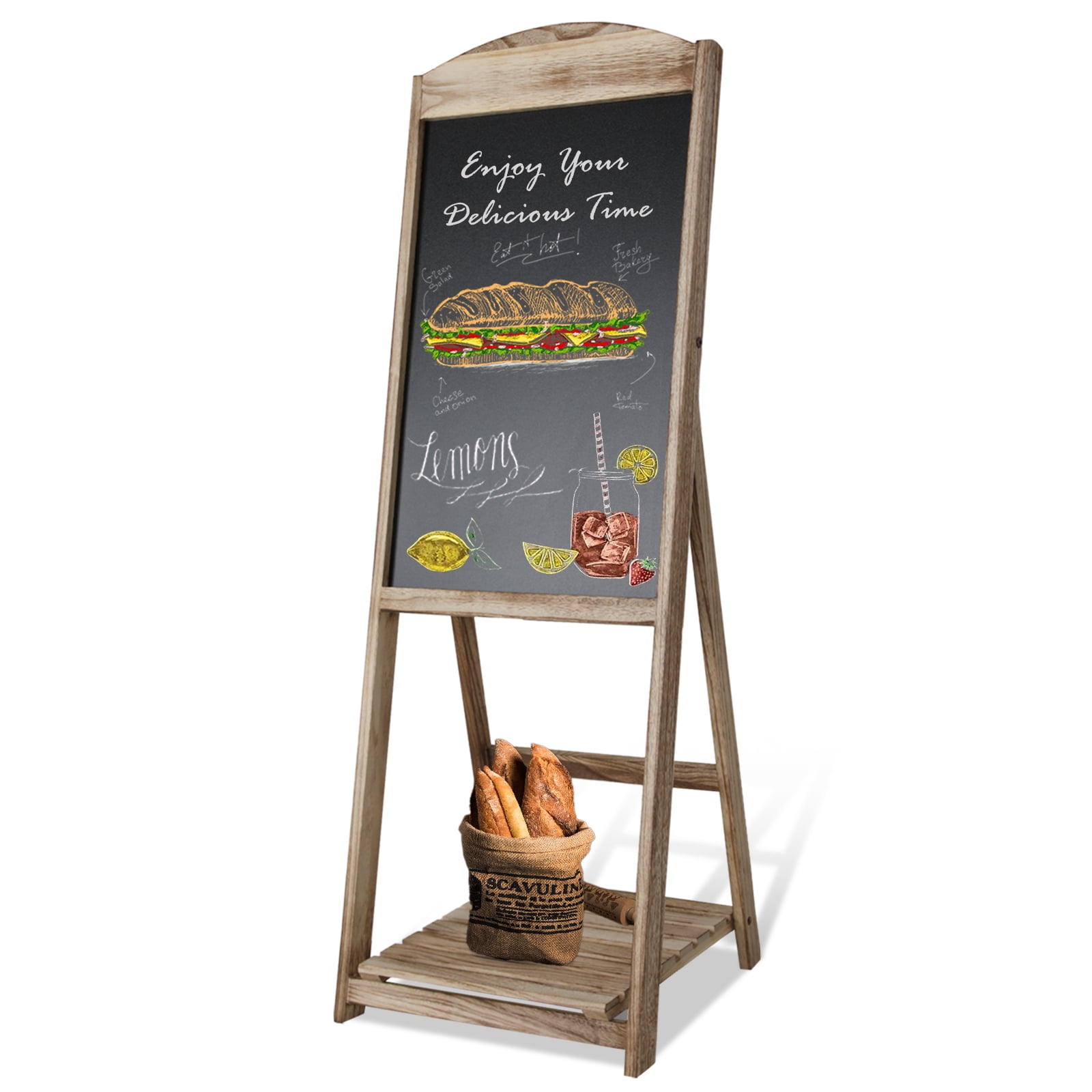 Fionafurn Wood A-Frame Sidewalk Chalkboard Sign with Display Shelf ...
