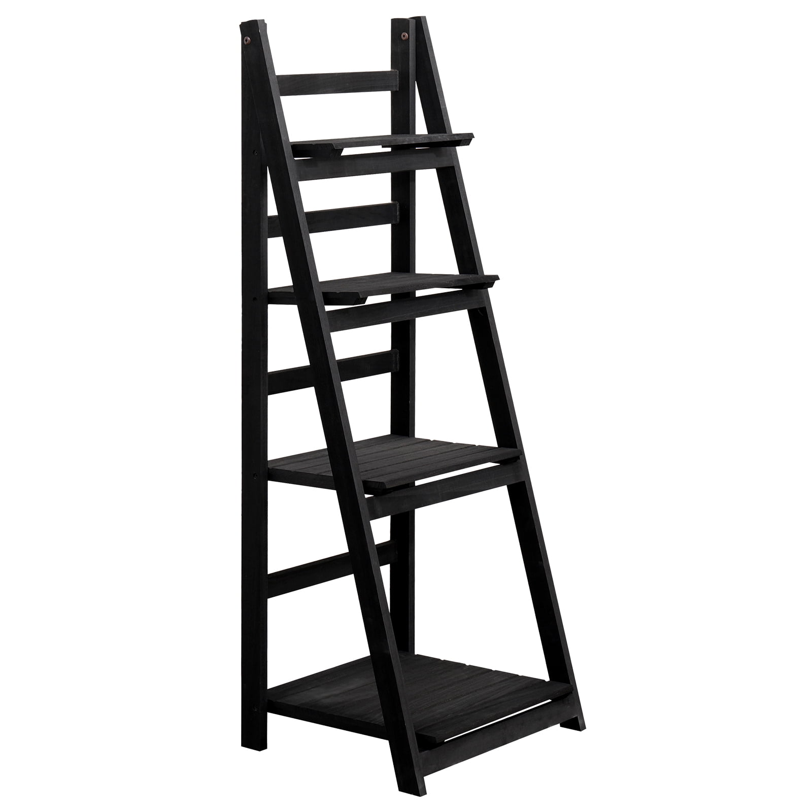 Fionafurn Sturdy Wooden 4-Tier Folding Ladder Shelf for Living Room ...