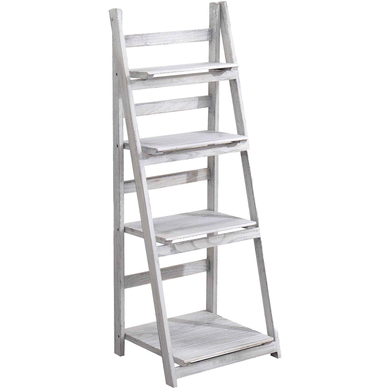 Fionafurn Sturdy Folding Wood 4-Tier Ladder Shelf, Living Room Decor ...