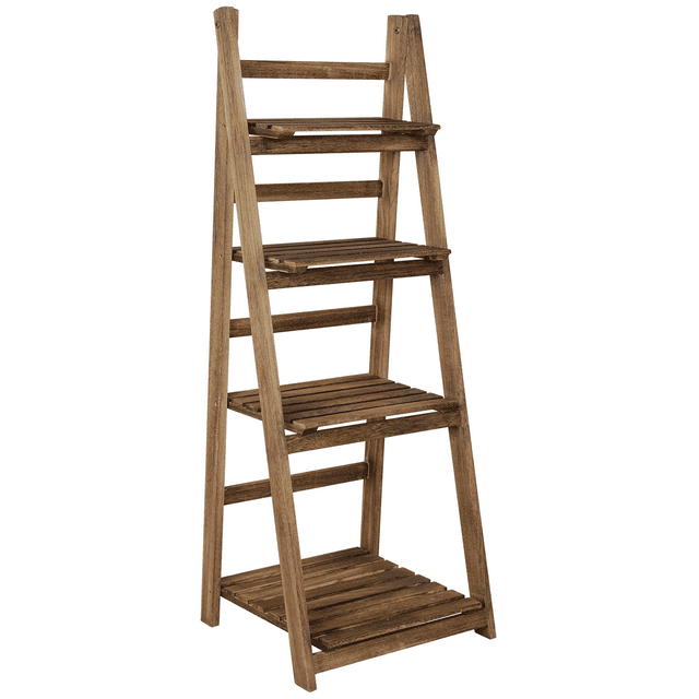 Fionafurn Wooden 4-Tier Foldable Ladder Shelf for Living Room Decor ...