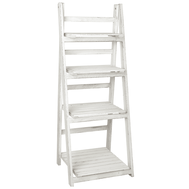 Fionafurn Foldable Wooden 4-Tier Ladder Shelf, Sturdy Shelving Unit for ...