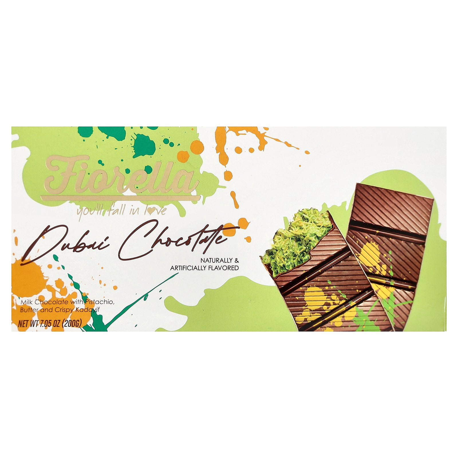 Fiorella, Chocolate Bar, 200g, Milk, Pistachio & Crispy Kadayif ...