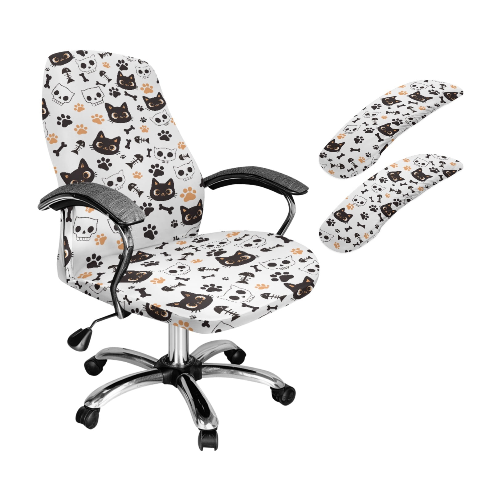 SCRAWLGOD Cats Fish Bone Paws 3 Pieces Set Anti-Dust Computer Chair ...