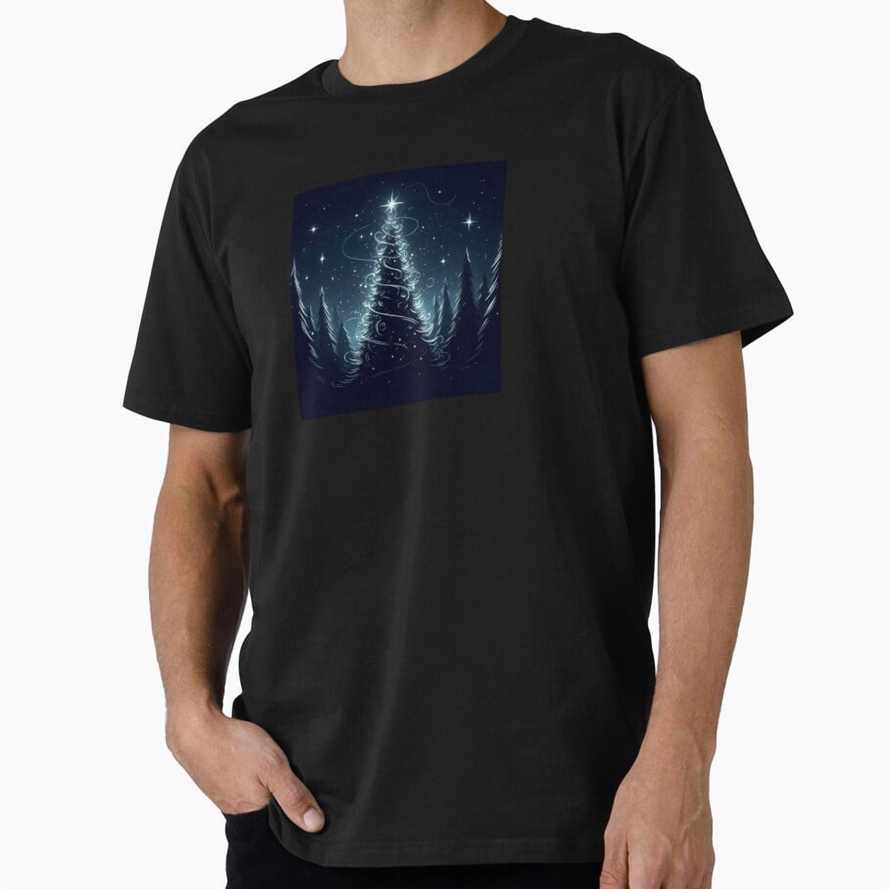 Fir Tree Under Starry Sky Serene Winter Night Scenic Art Unisex T-Shirt ...