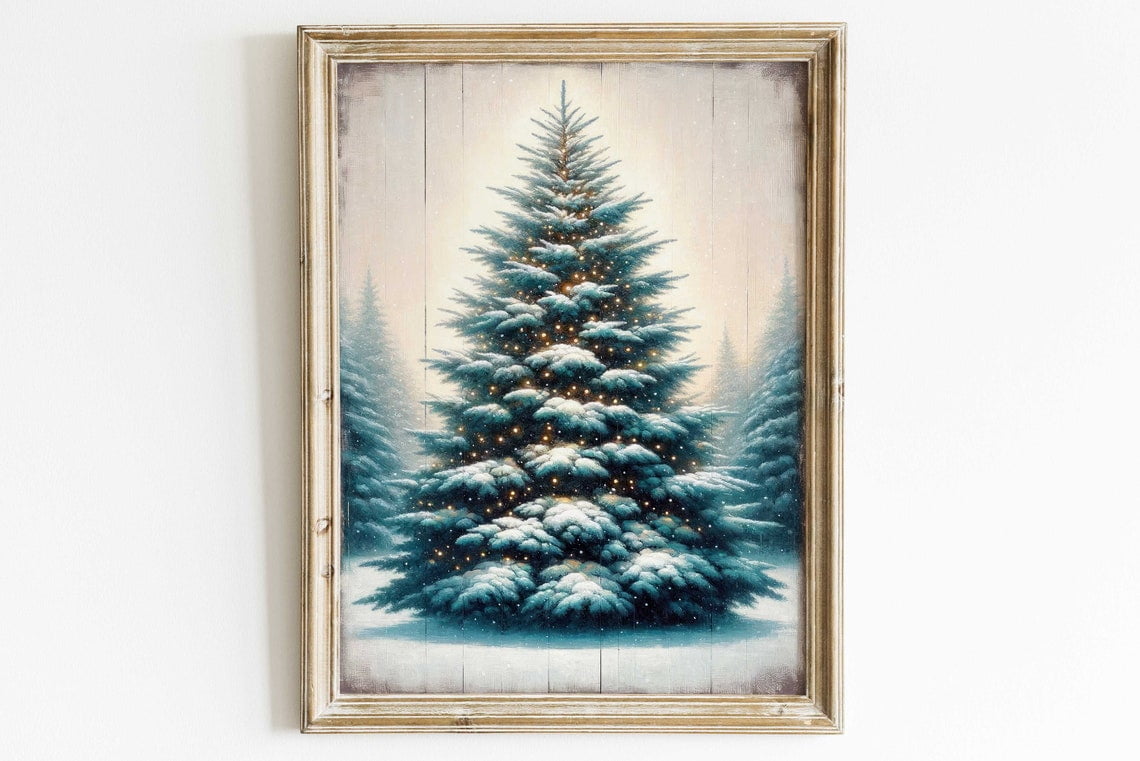 Fir Tree Wall Art, Tree Painting, Vintage Wall Art, Spruce Tree Art ...