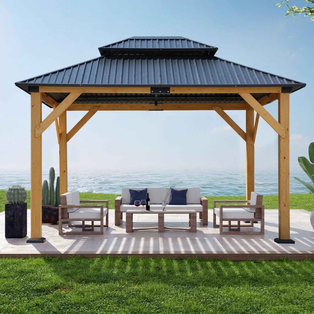 Fir Wood Carport Pavilion Gazebo, Wooden Coated steel Frame Canopy with ...