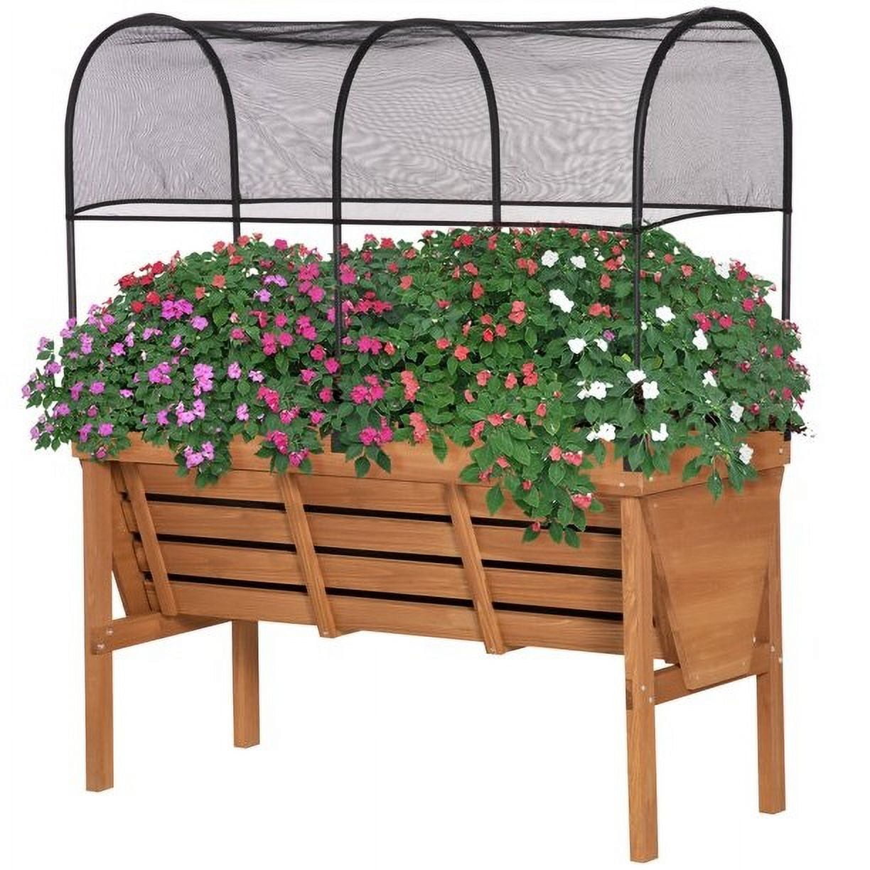 Fir Wood Elevated Outdoor Raised Garden Bed Planter Box with Shade ...