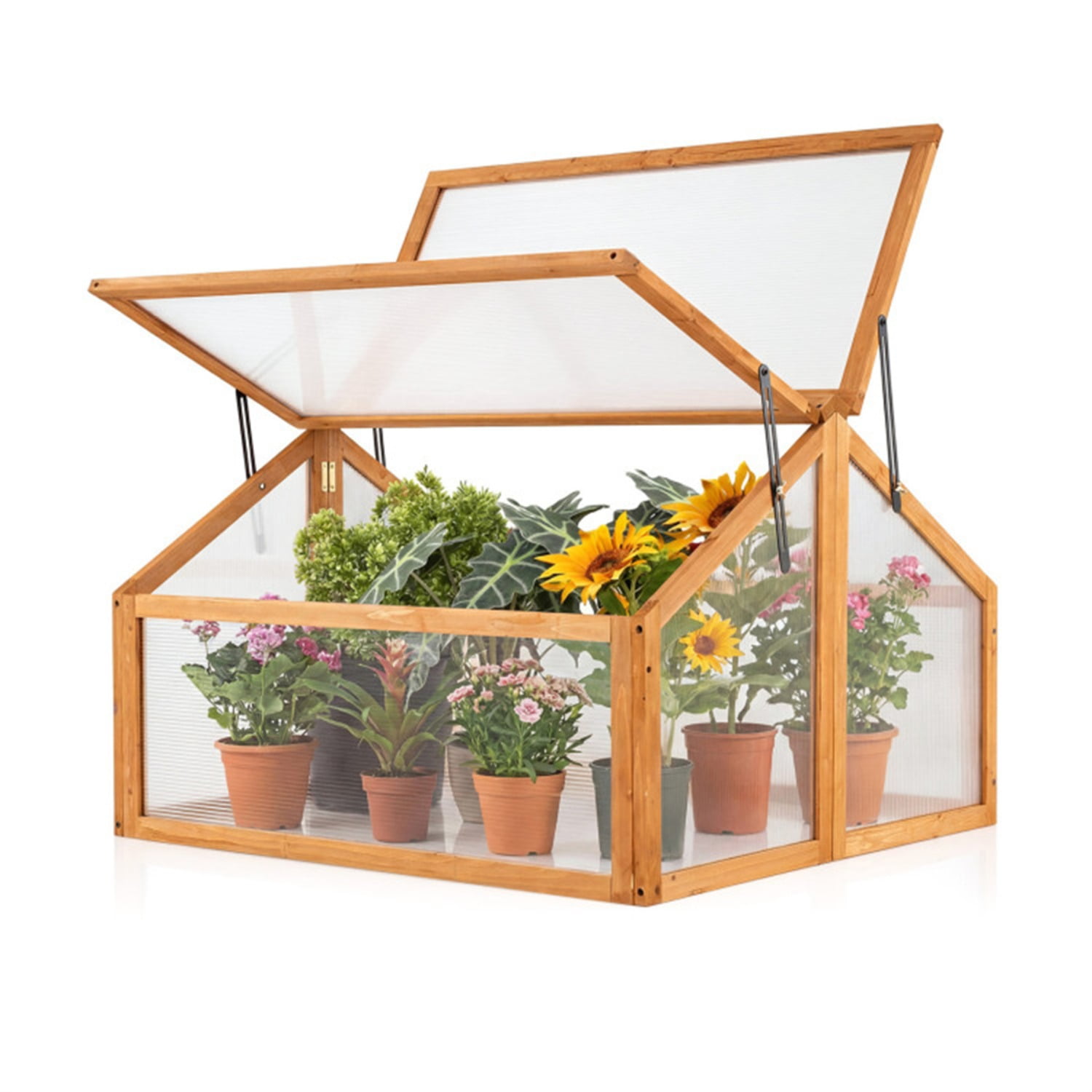 Fir Wood Garden Greenhouse with Dual Adjustable Roof Vents, Portable ...