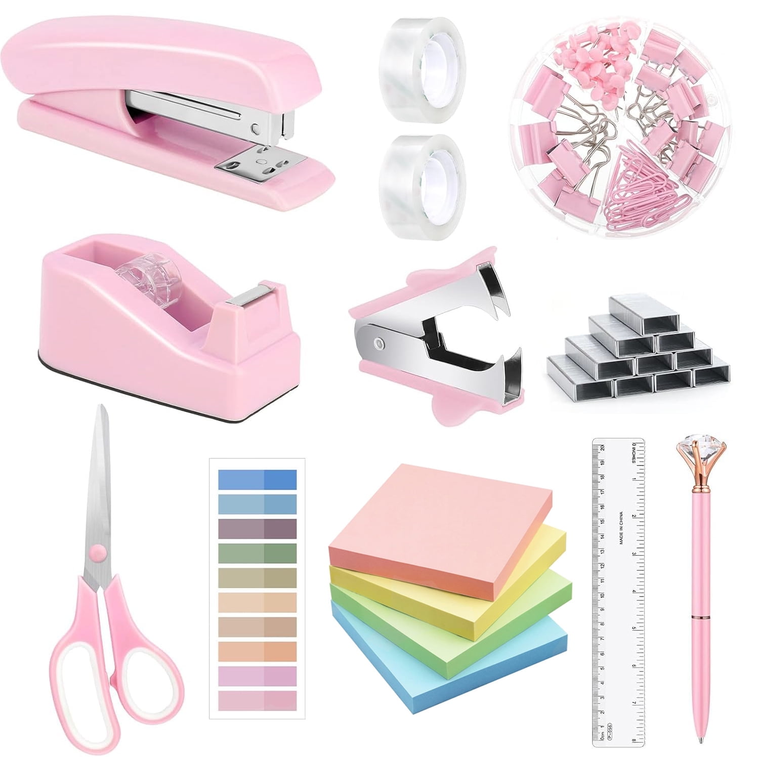 Firbon Pink Office Supplies, Pink Desk Accessories, Stapler and Tape ...
