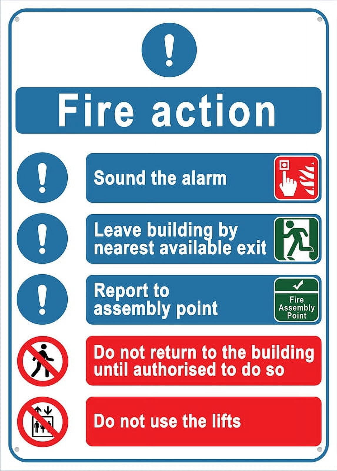 Fire Action Sign 12 X 8 Inch Outdoor, Uv Printed Rust Free Aluminum 12 ...