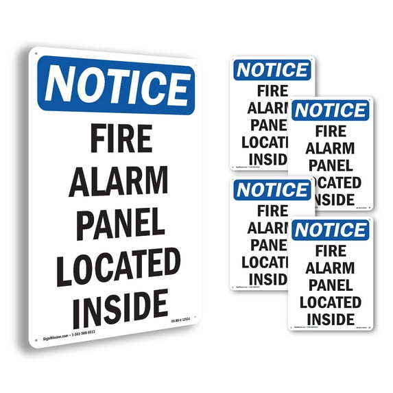 Fire Alarm Panel Located Inside OSHA Notice Aluminum Sign 10 Inch x 7 ...