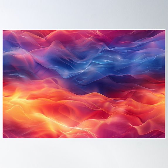 Fire And Ice Abstract Waves Poster Wall Art, Modern Wall Decor For ...