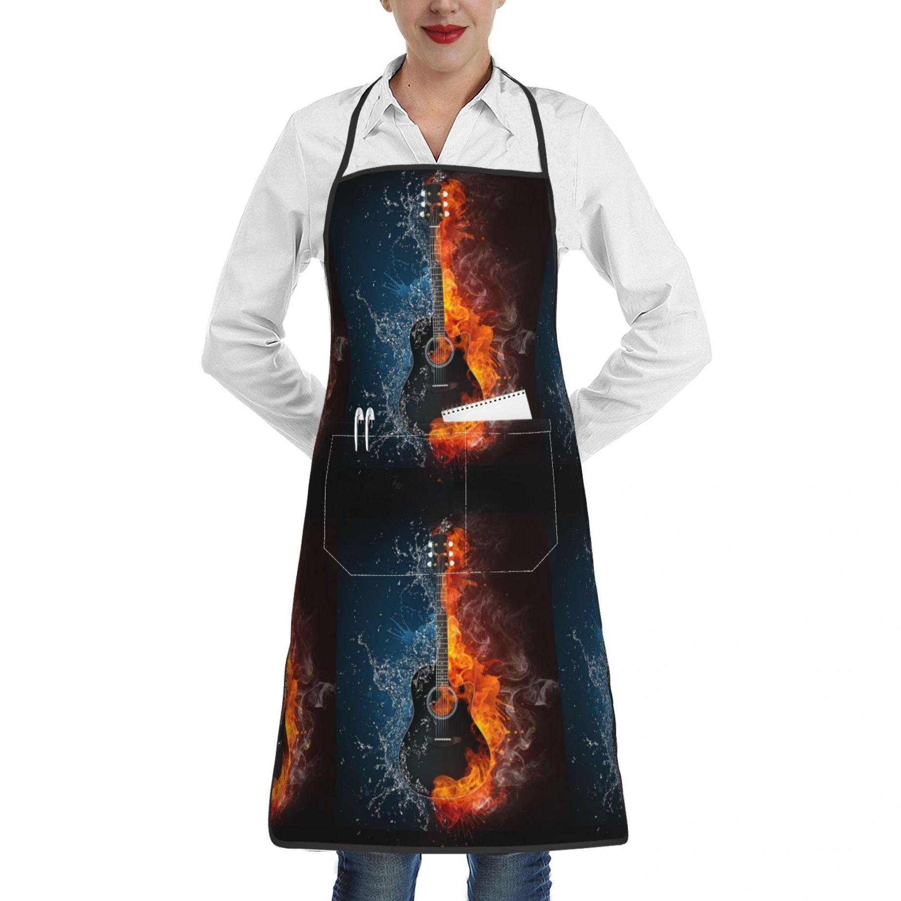 Fire And Ice Guitar Women'S And Men'S Kitchen Waterproof Apron, Common ...