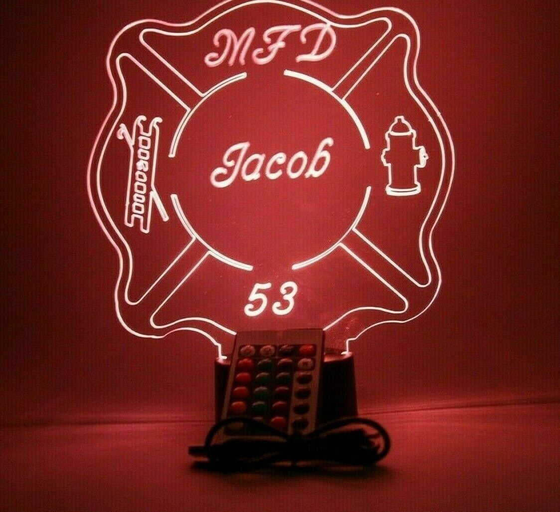 Fire Badge Light Up Lamp Light Lamp LED, Personalized Name Firefighter ...