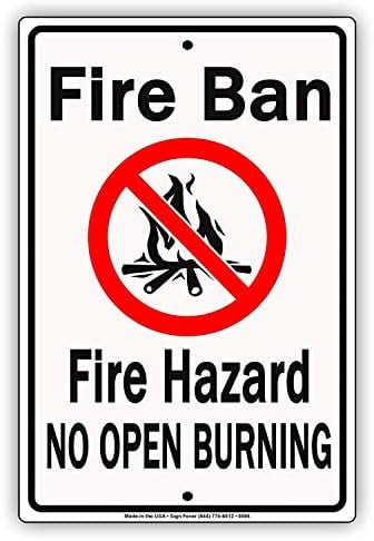 Fire Ban Fire Hazard No Open Burning Metal Sign Explosion Flames 8" X ...