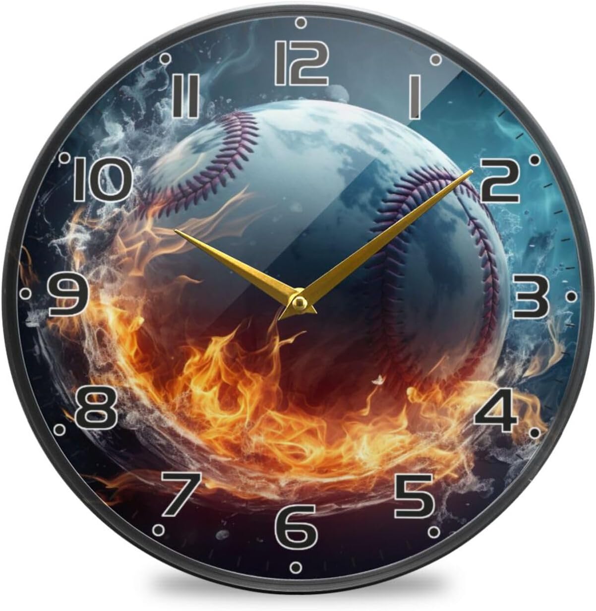 Fire Baseball Lightning Wall Clock Round Silent Non Ticking Battery ...