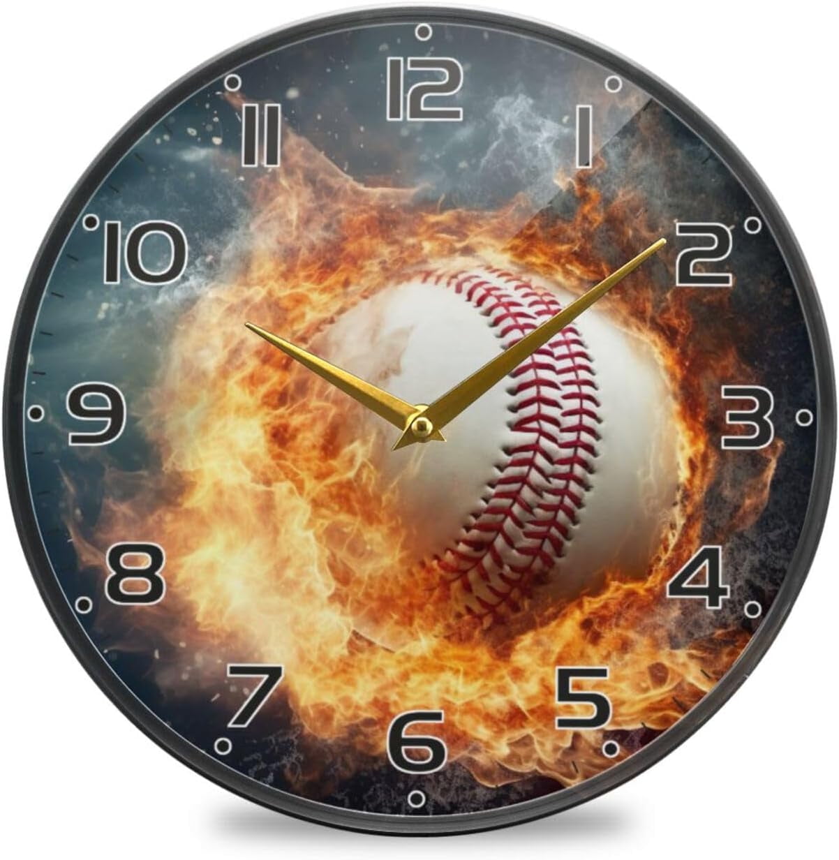 Fire Baseball Lightning Wall Clock Round Silent Non Ticking Battery ...