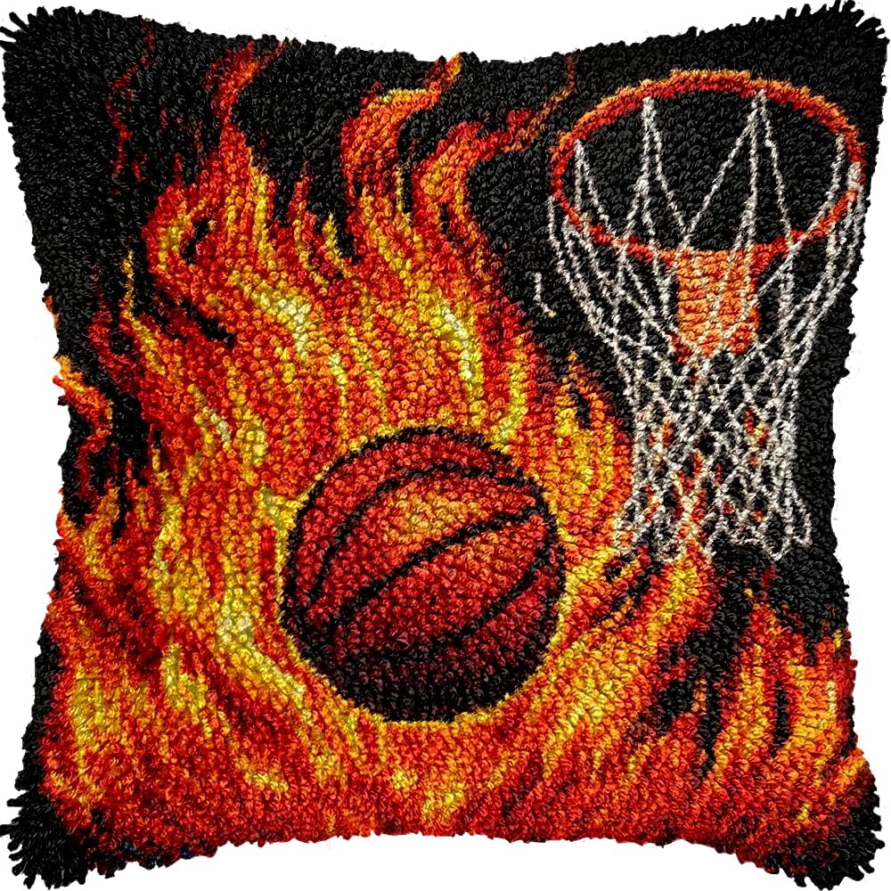 Fire Basketball and Hoop Latch Hook Pillow Kits Color Printed Cushion ...