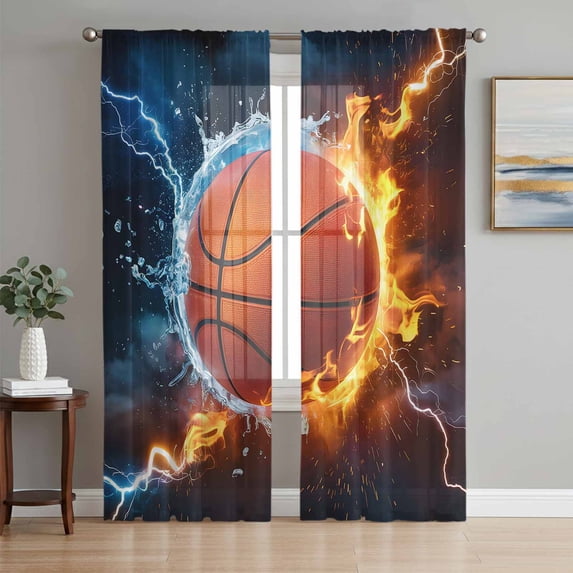 Fire Basketball Sheer Curtains 96 Inch Length 2 Panels Set, Splashing ...