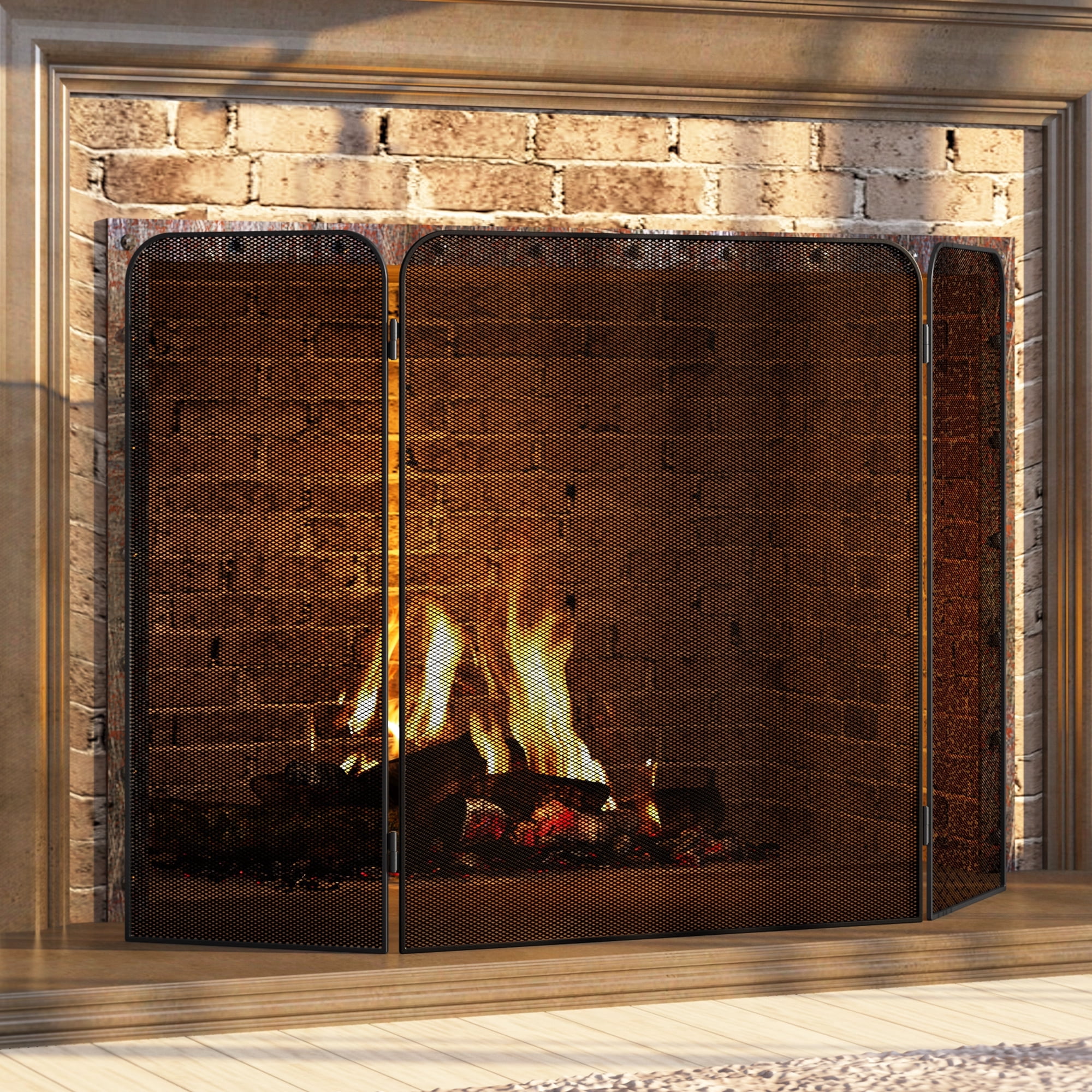 Fire Beauty 3-Panel Metal Fireplace Screen for Fireplace Fire Spark ...