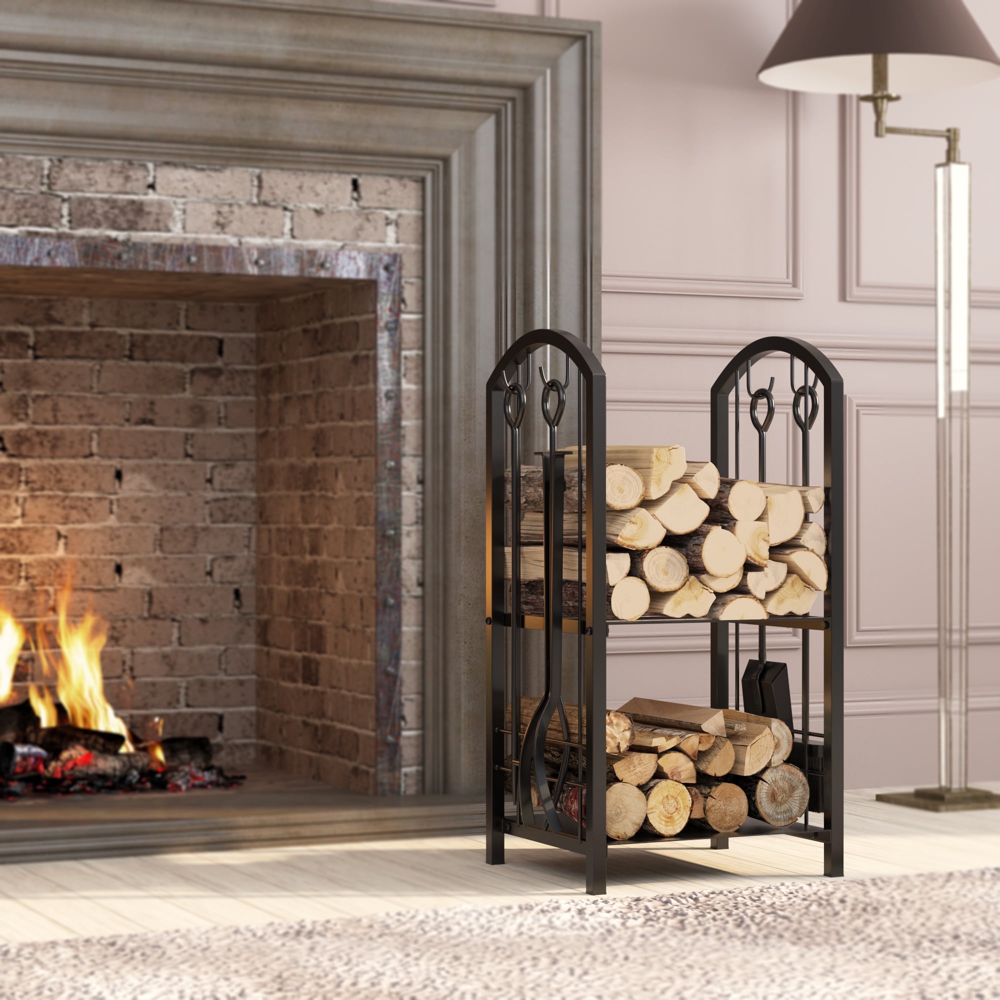 Fire Beauty Fireplace Firewood Log Rack 5-Piece Storage Logs Holder ...
