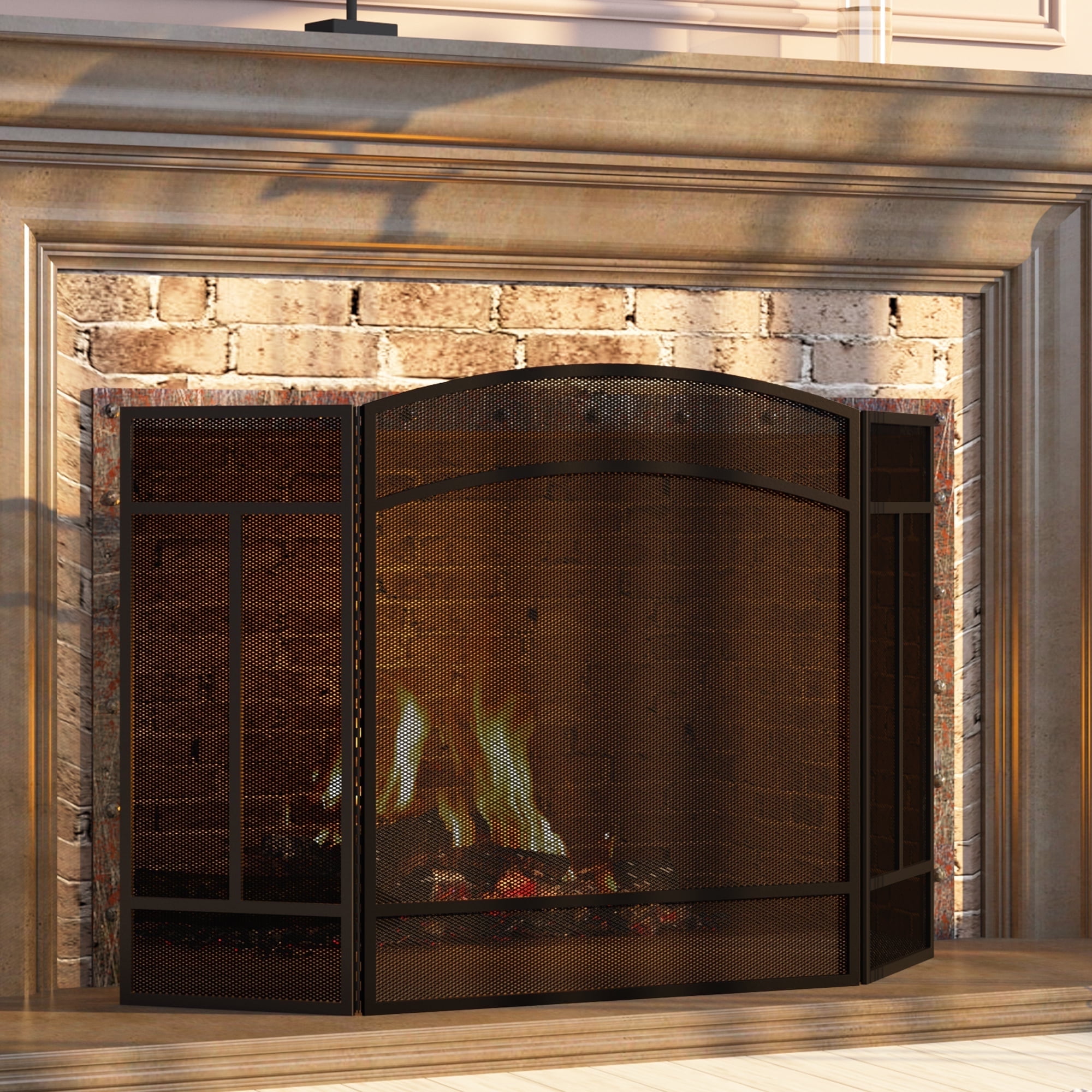 Fire Beauty Heavy Duty Fireplace Screen – 48" Wrought Iron 3-Panel ...