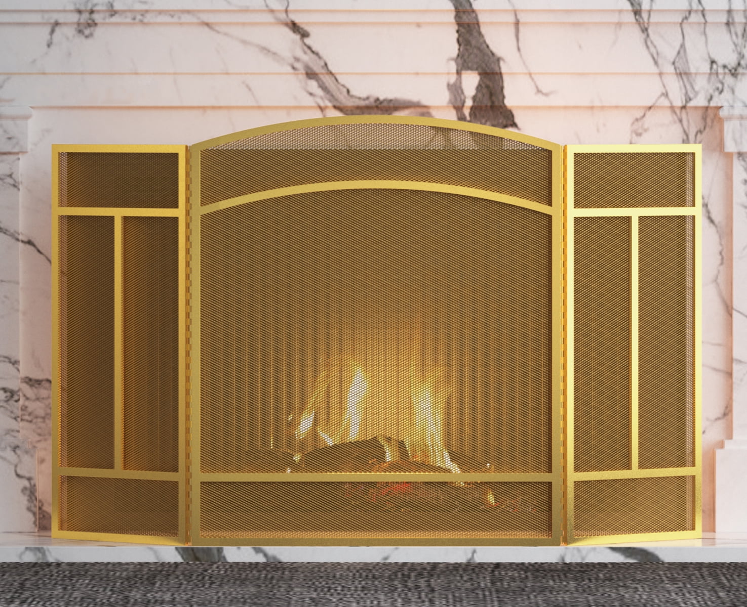 Fire Beauty Fireplace Screen 3 Panel Wrought Iron 48"x29" Spark Guard ...