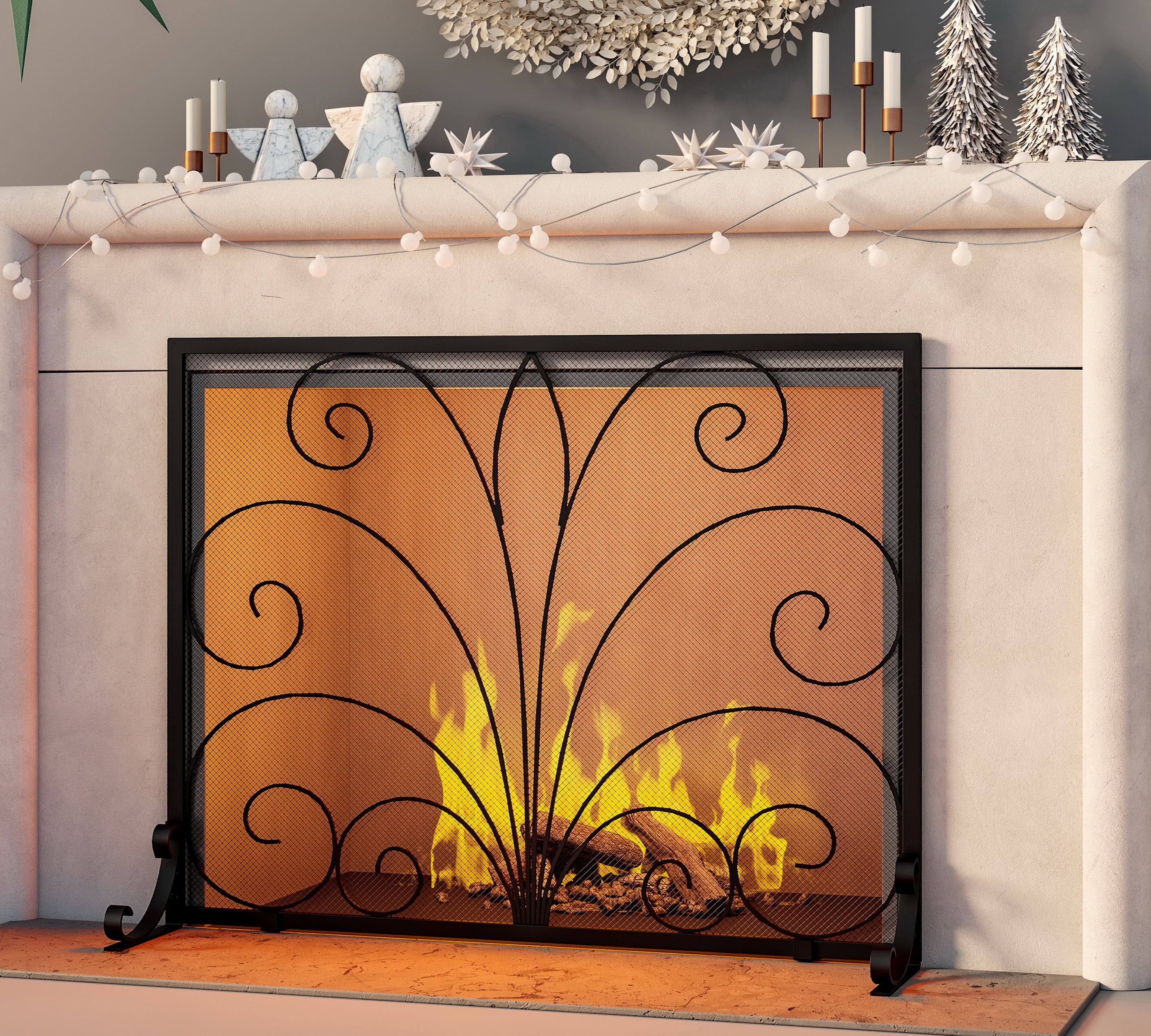 Fire Beauty Fireplace Screen,Handcrafted Wrought Iron,Flat Guard Metal ...