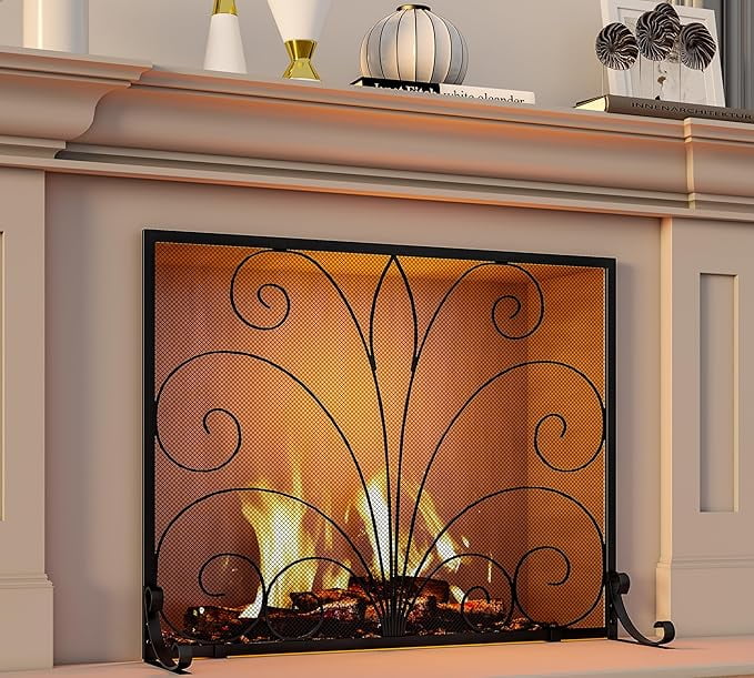 Fire Beauty Fireplace Screen,Handcrafted Wrought Iron Decorative Mesh ...