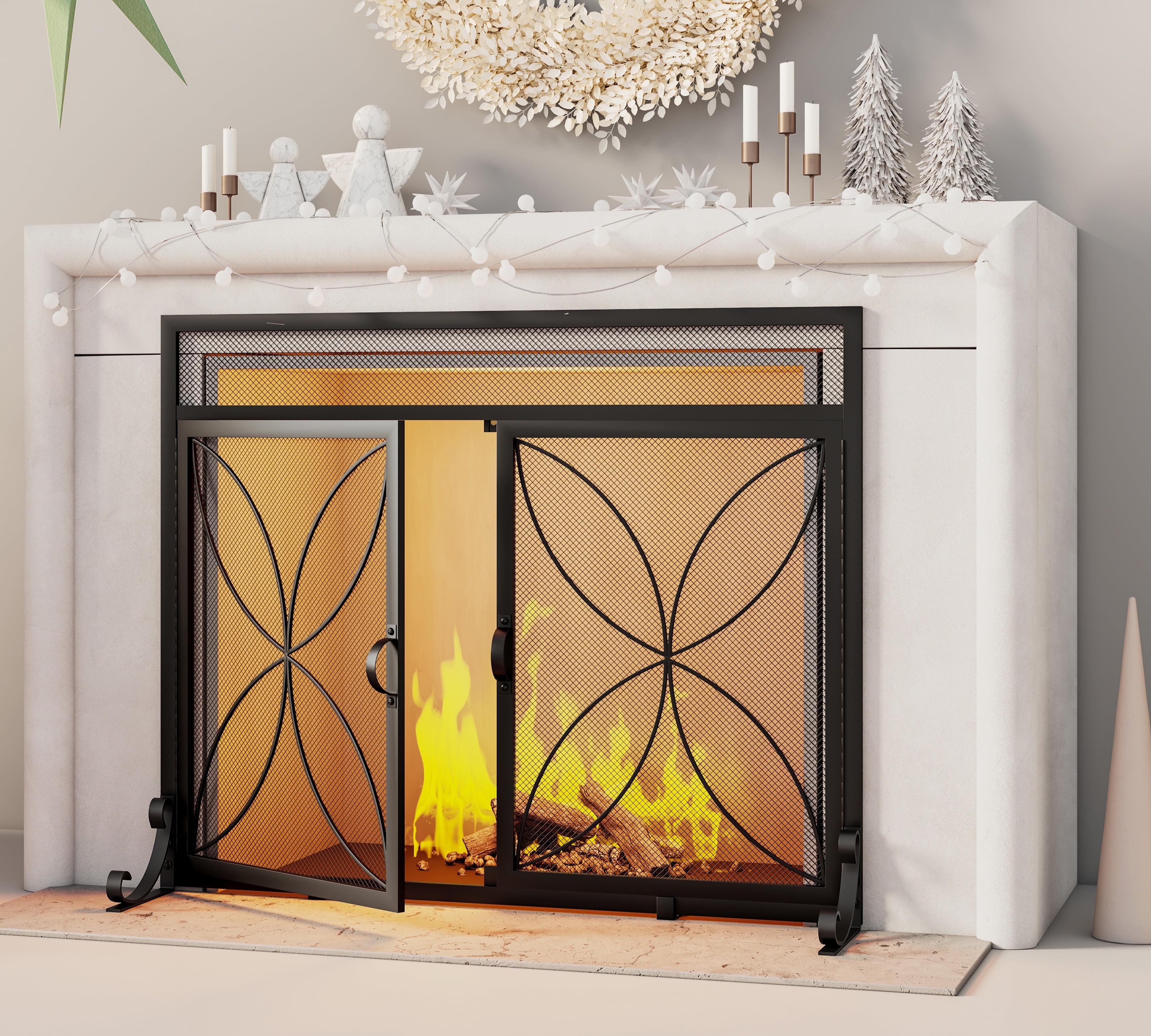 Fire Beauty Decorative 38" Fireplace Screen – Wrought Iron with ...