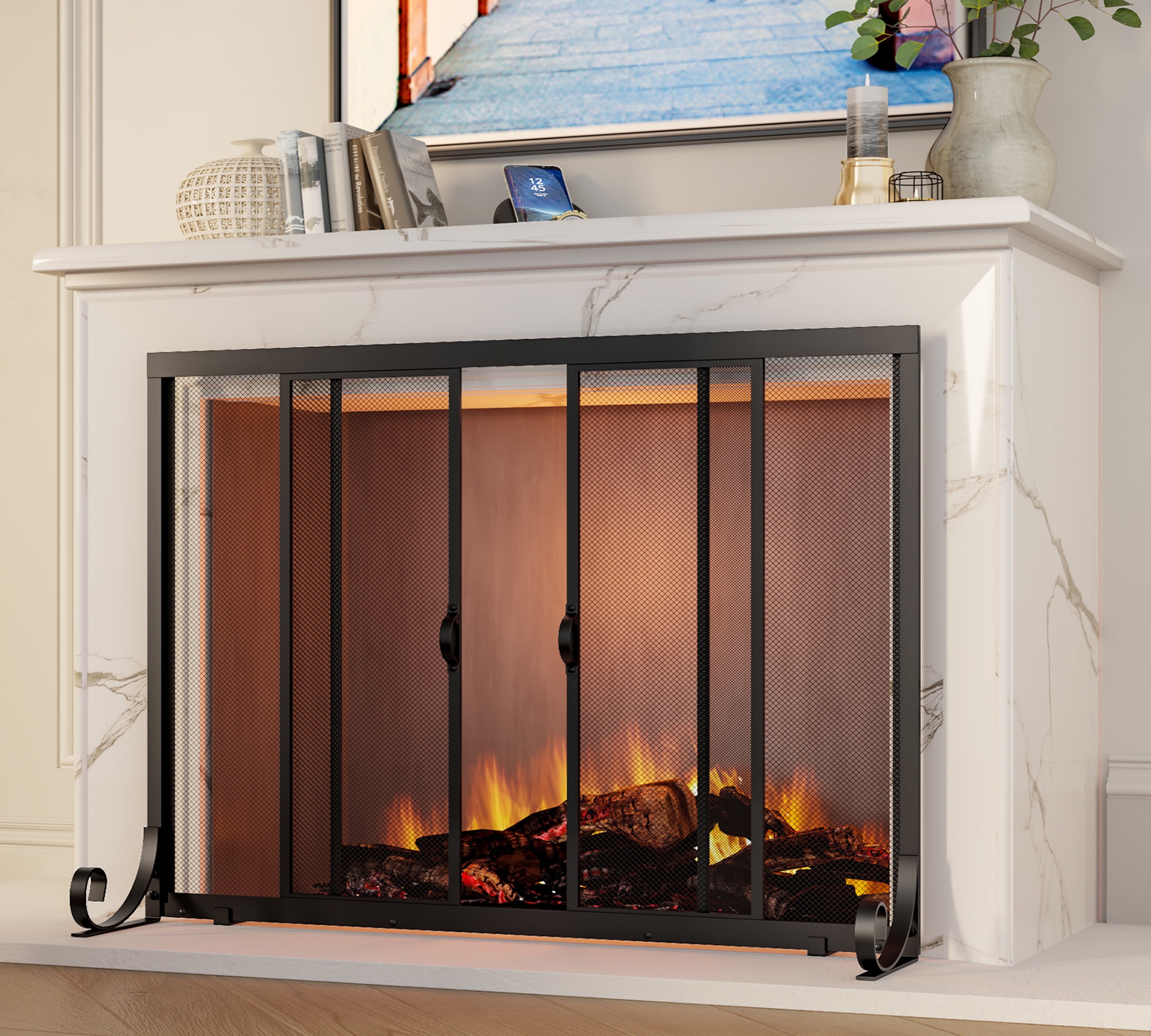 Fire Beauty Fireplace Screen, Wrought Iron Mesh, Baby Safe Spark Guard ...