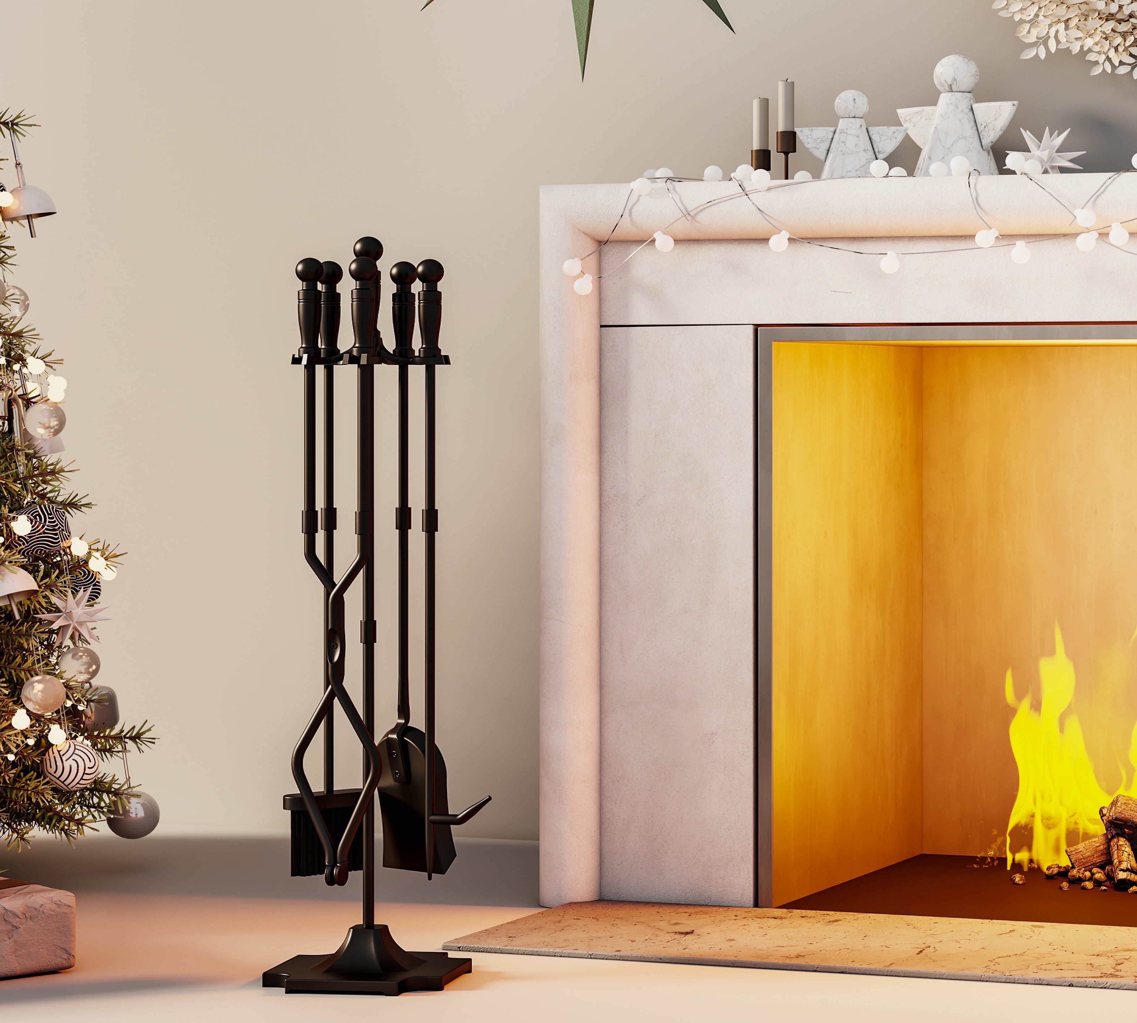 Fire Beauty Fireplace Tools, 5 Pieces Fireside Accessories Fire Kit Set ...