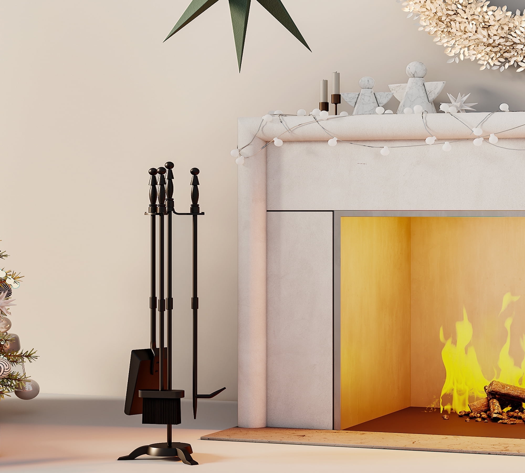 Fire Beauty Fireplace Tools Set, 4-Piece Wrought Iron, Fire Poker ...