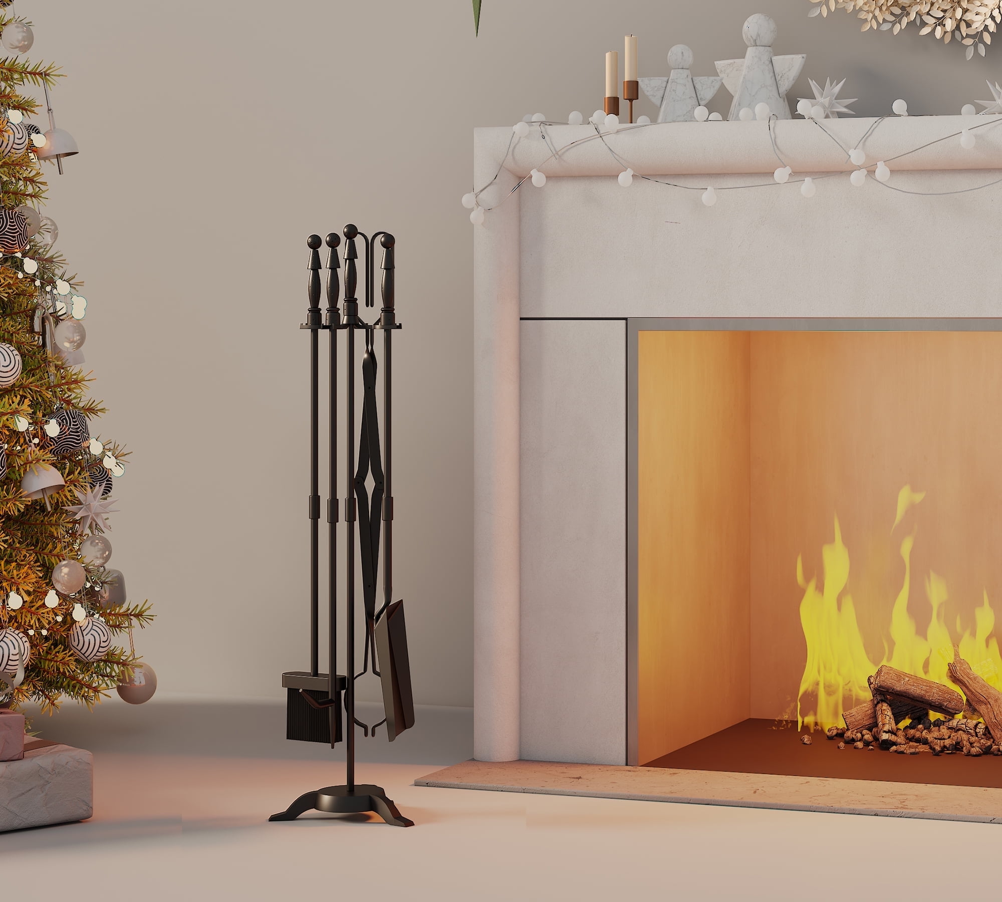 FB Fire Beauty Fireplace Tools Set, 5 Pieces, Wrought Iron, Indoor ...