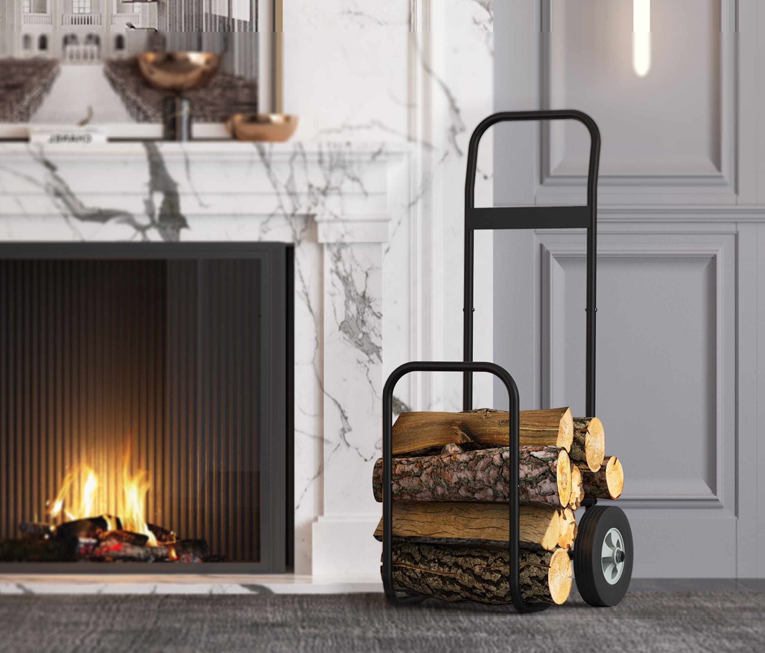 Fire Beauty Firewood Log Cart - Heavy Duty Rolling Wood Carrier with ...