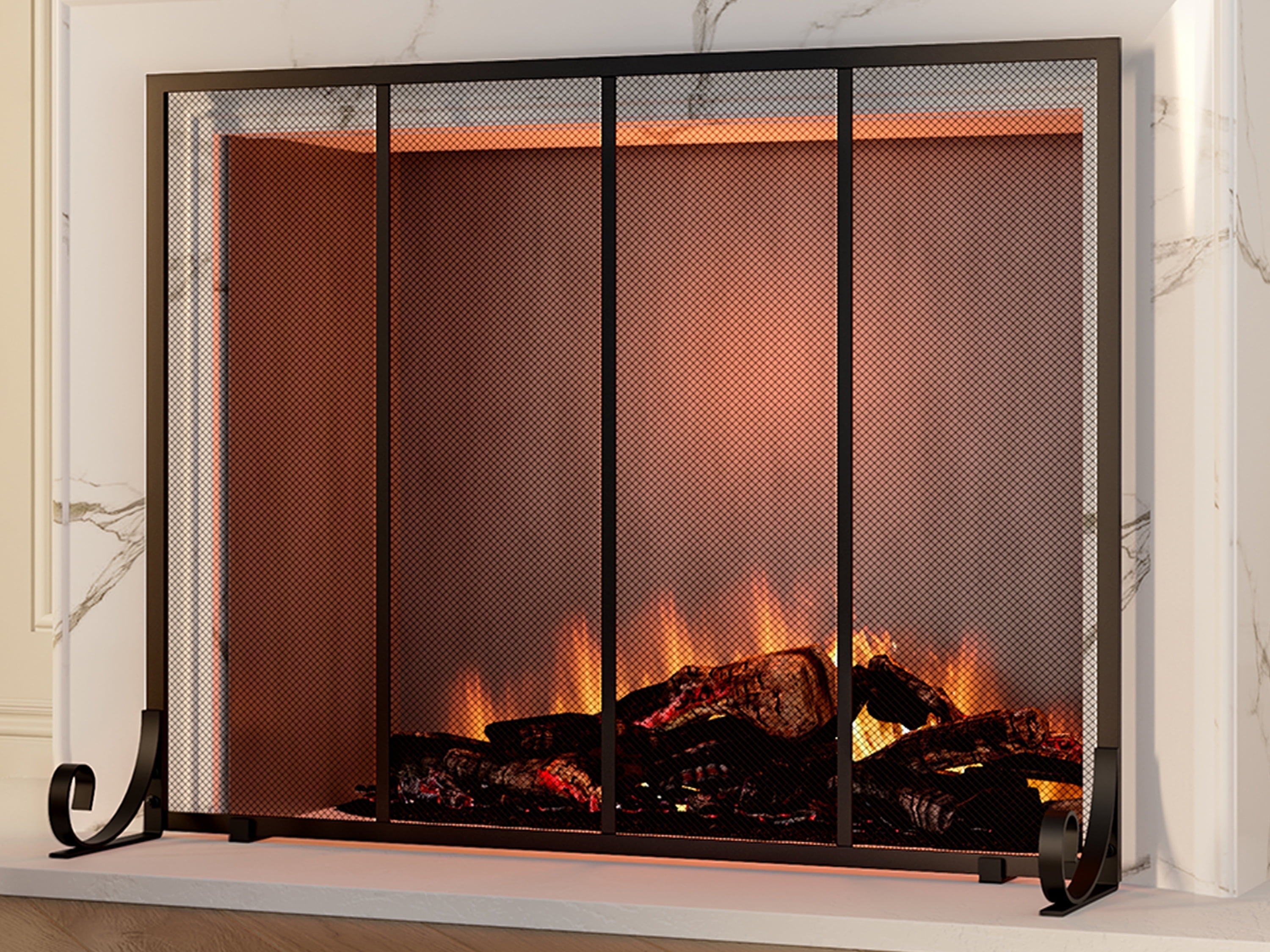 Fire Beauty Flat Panel Fireplace Screen Spark Guard Wrought Metal Gate ...