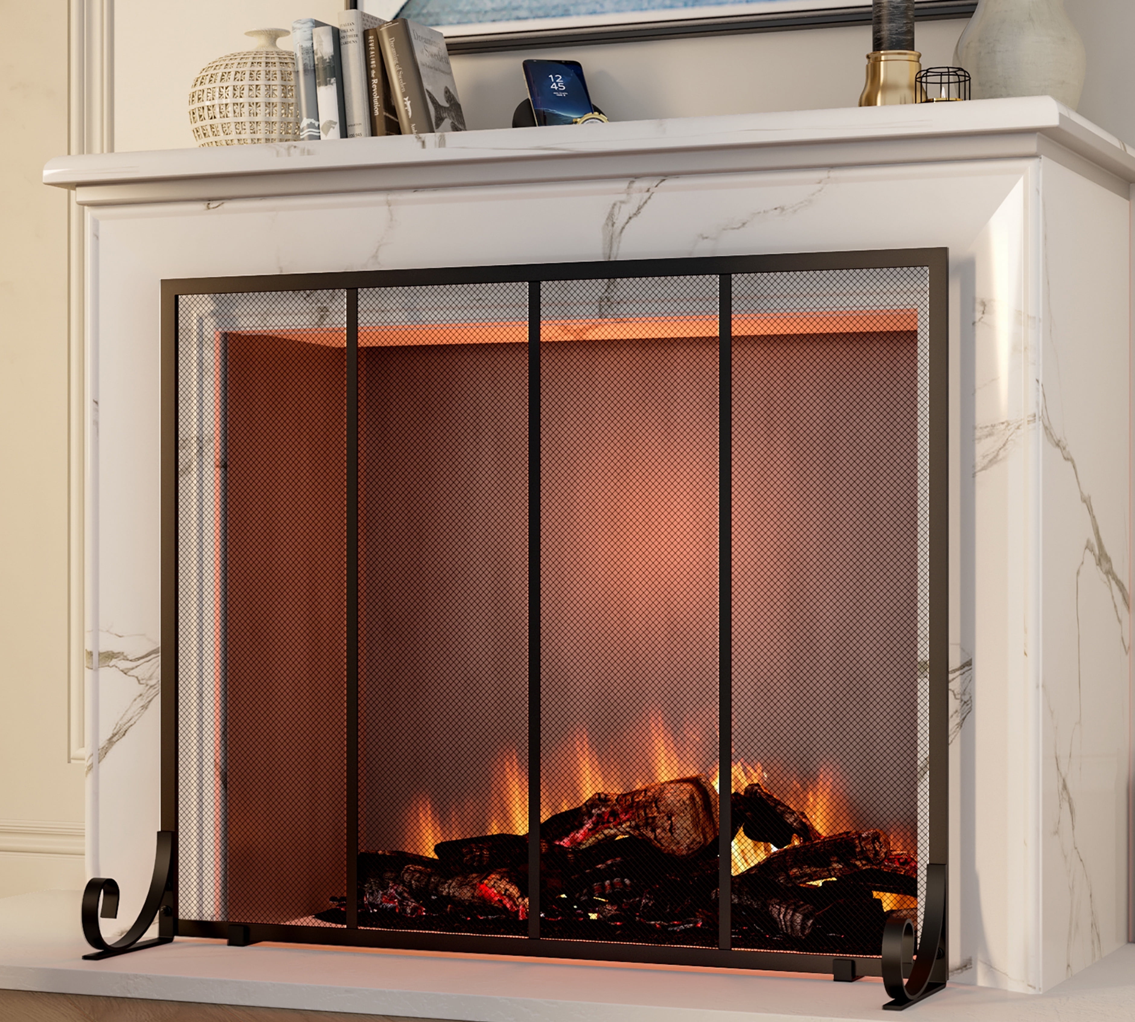 Fire Beauty Flat Panel Fireplace Screen Spark Guard Wrought Metal Gate ...