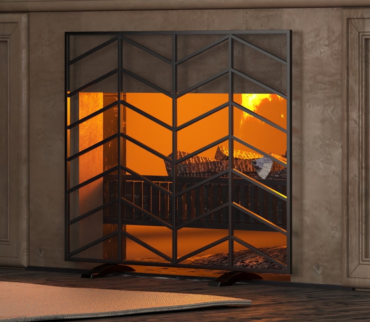 Fire Beauty Single Panel Handcrafted Wrought Iron Mesh Chevron ...