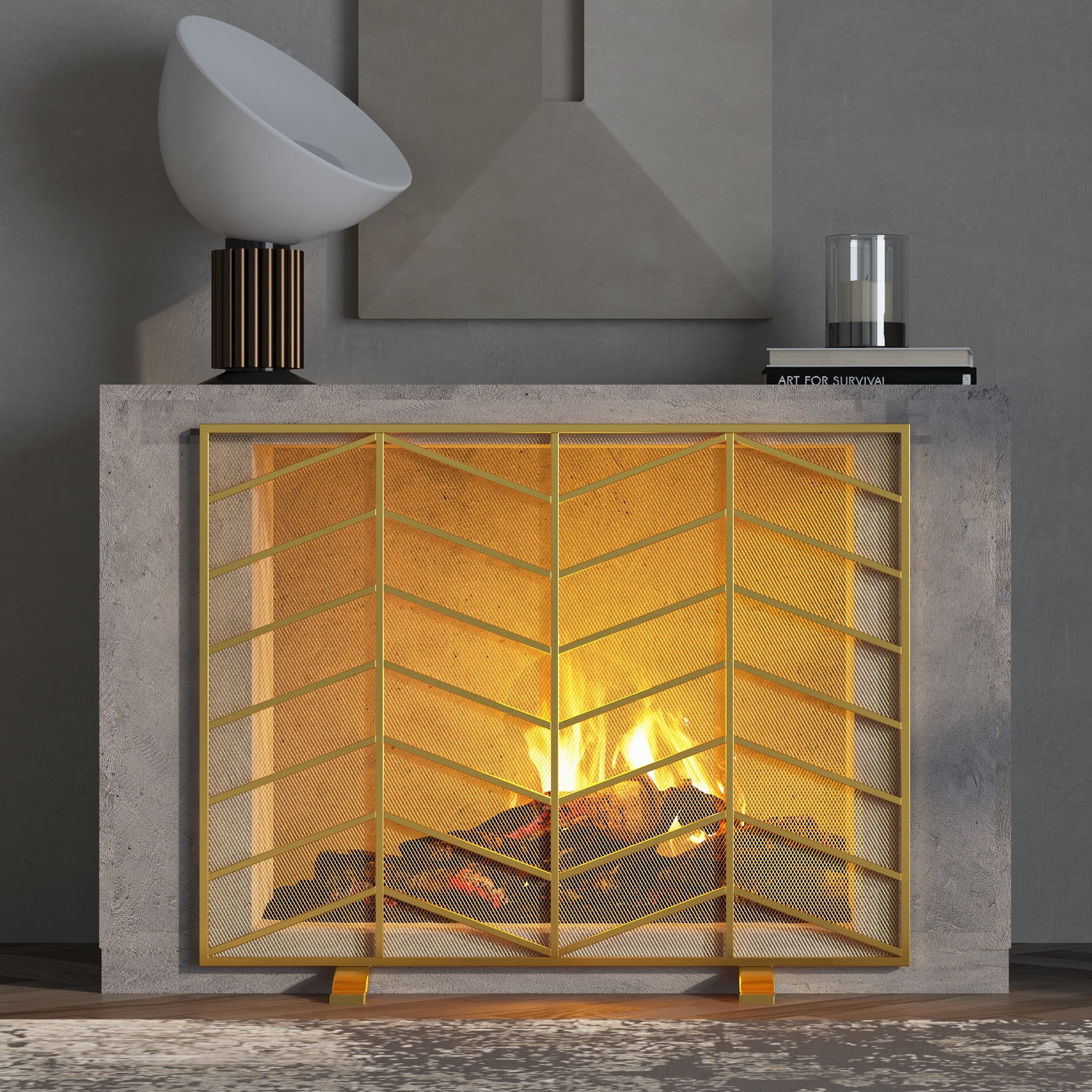 Fire Beauty Single Panel Handcrafted Wrought Iron Mesh Chevron ...